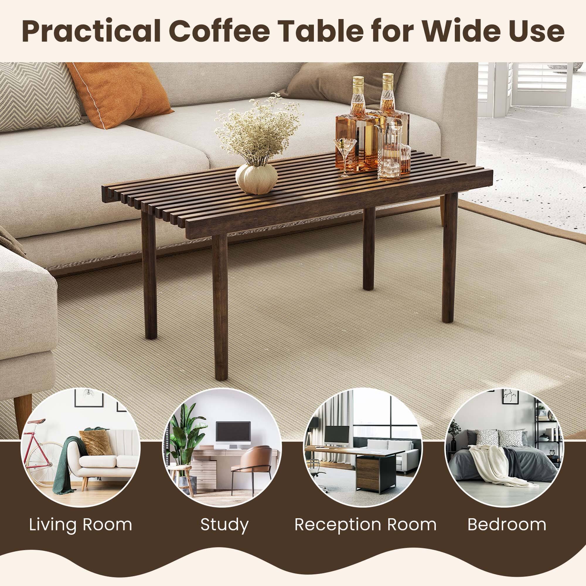 Costway 39" Coffee Table Rubber Wood Rectangle Cocktail Tea Table ...
