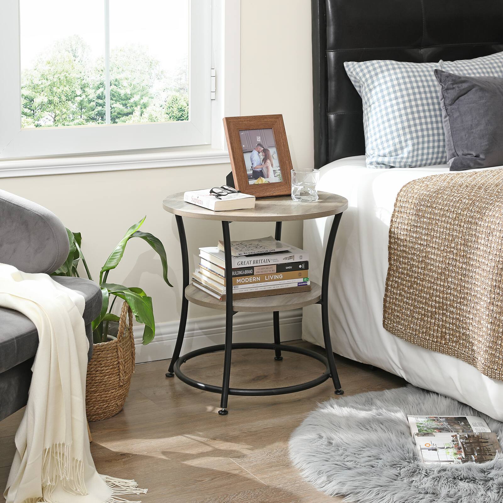 Songmics Home Side Table,End Table with 2 Shelves,Small Round Table for ...