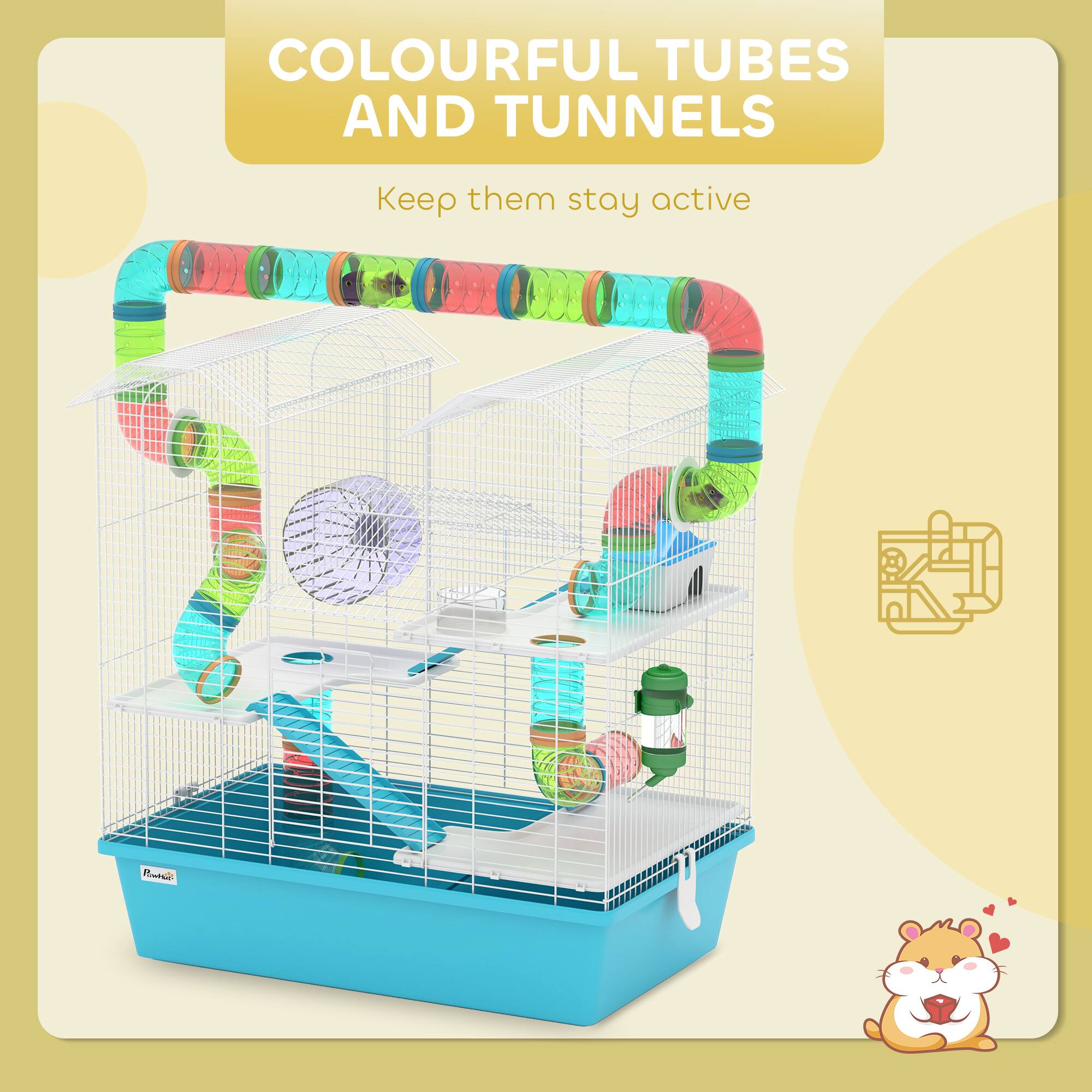 Pawhut 4 Tier Hamster Cage, Large Twin Tower Design Cage with Exercise ...