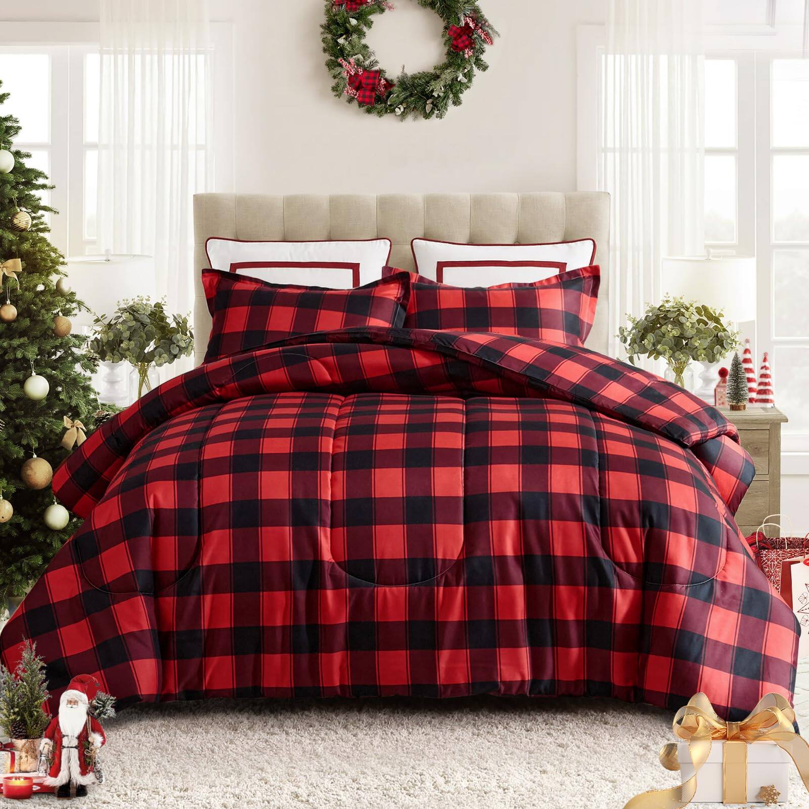 Dapper Styles Christmas Comforter Set N Check Gingham Checker Design Soft Microfiber Bedding For ...
