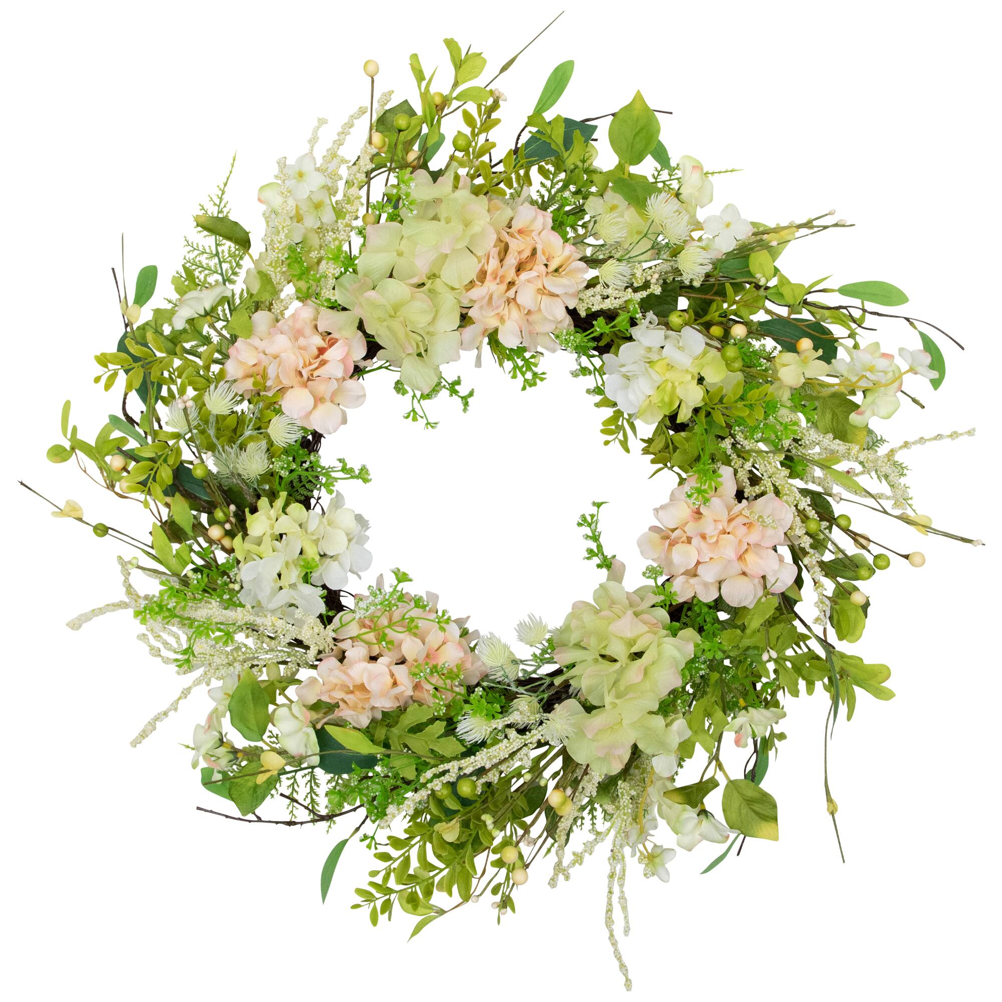 Northlight Hydrangea and Fern Spring Floral Berry Artificial Wreath 28 ...