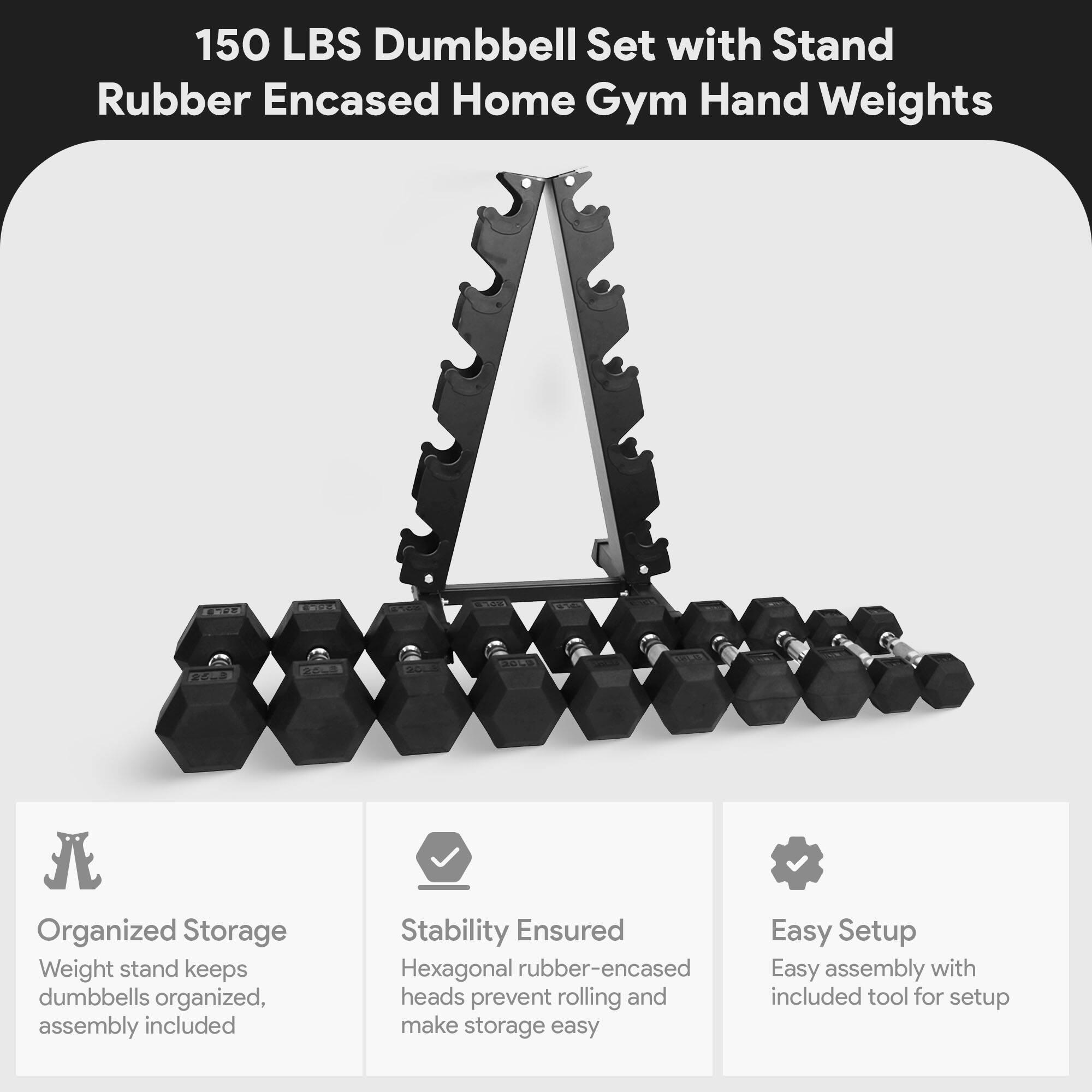 BalanceFrom Fitness BalanceFrom Dumbbell Set with Stand, Rubber Encased ...