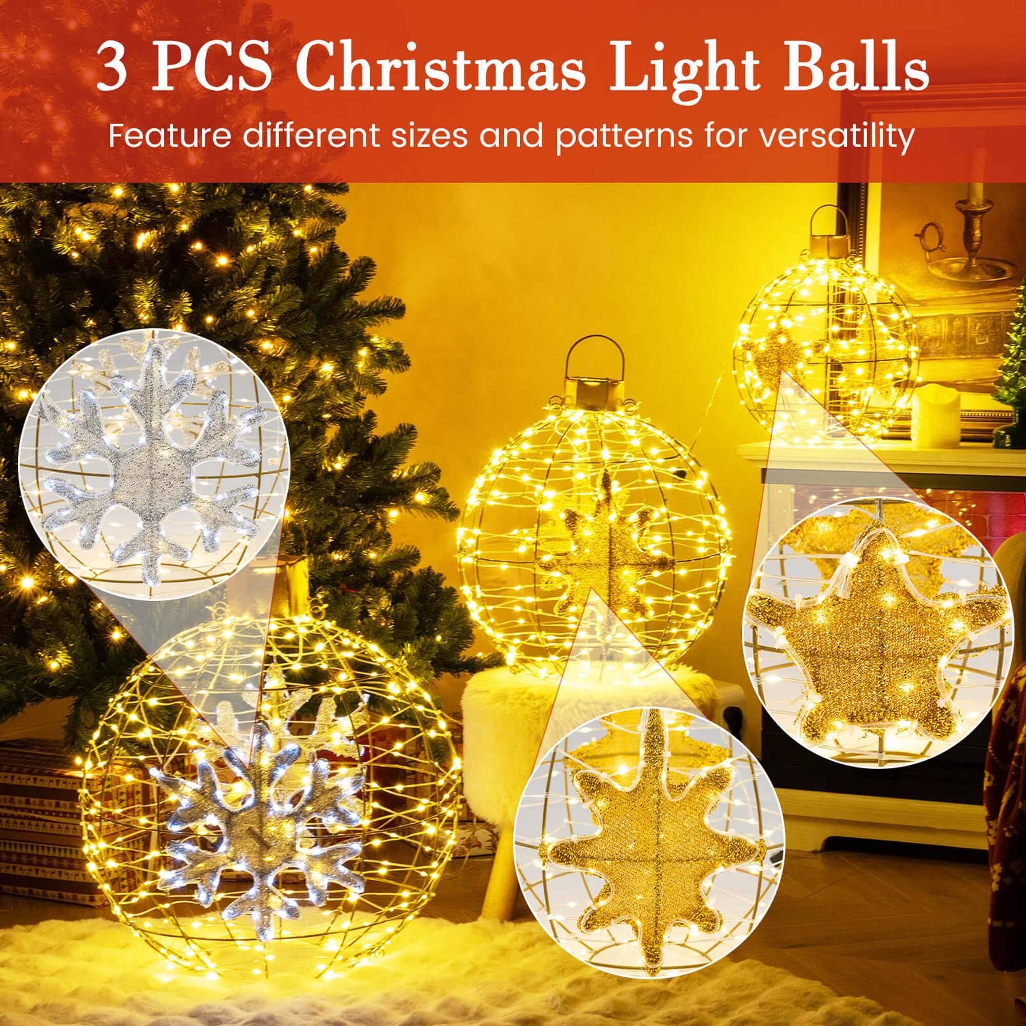 Costway 3 PCS Pre Lit Lantern Balls with 732 Bright LED Lights Zip Ties ...