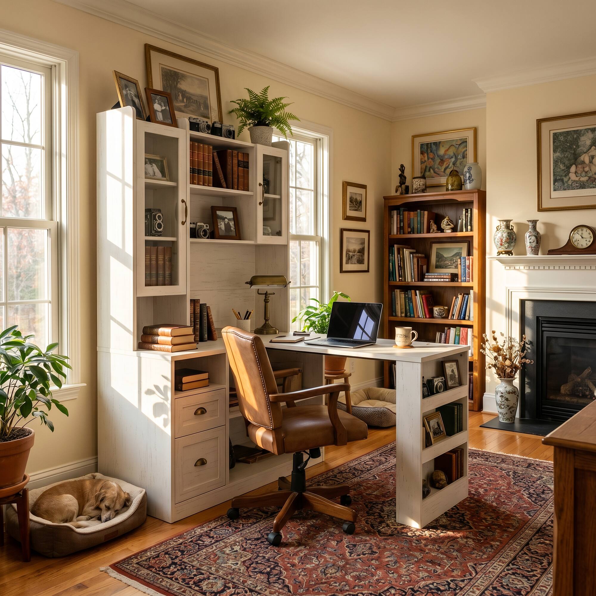 Famapy Study Desk with Tall Storage Cabinet – Vintage Student Writing ...
