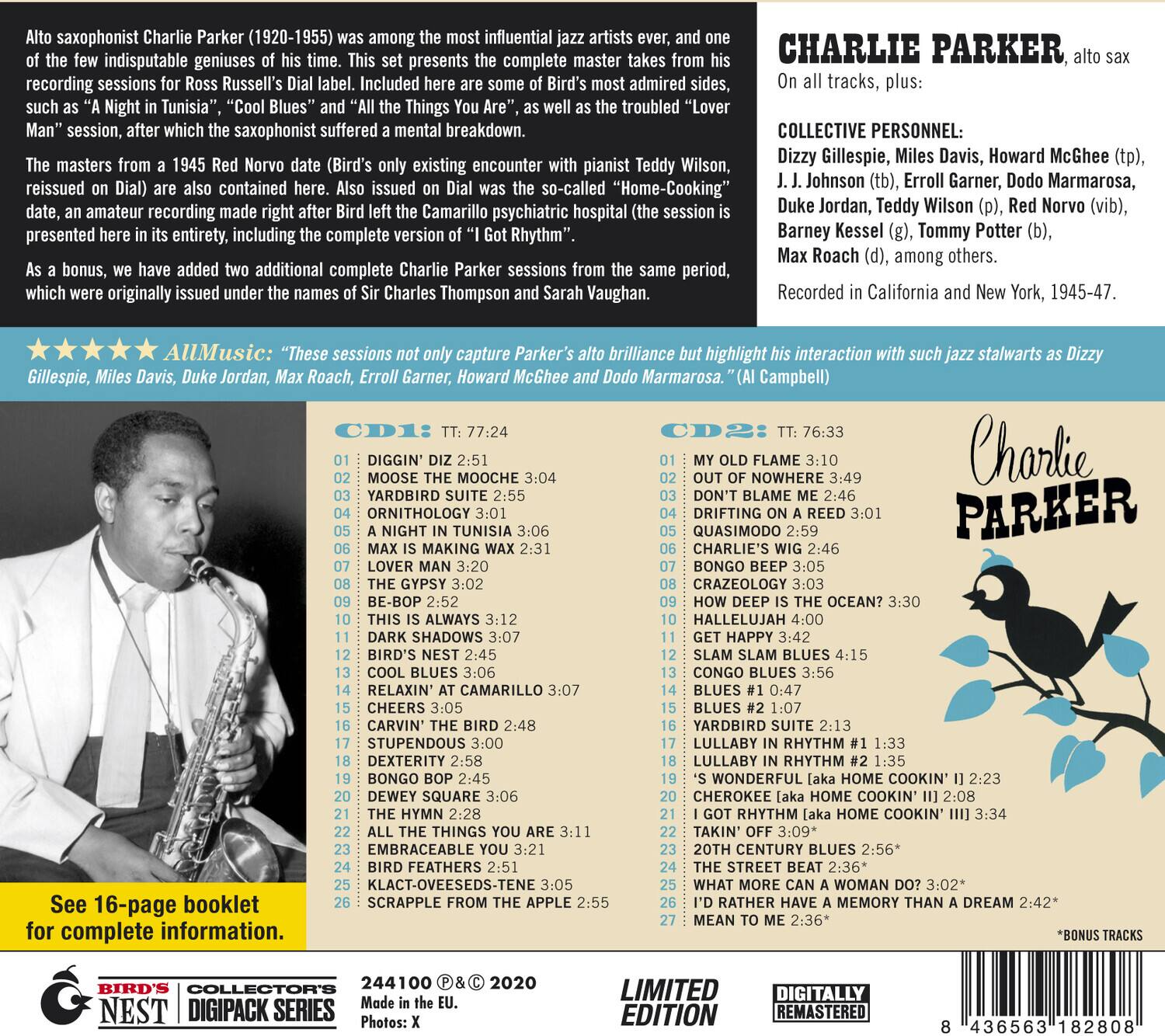 Charlie Parker Complete Dial Masters: Centennial Celebration Collection ...