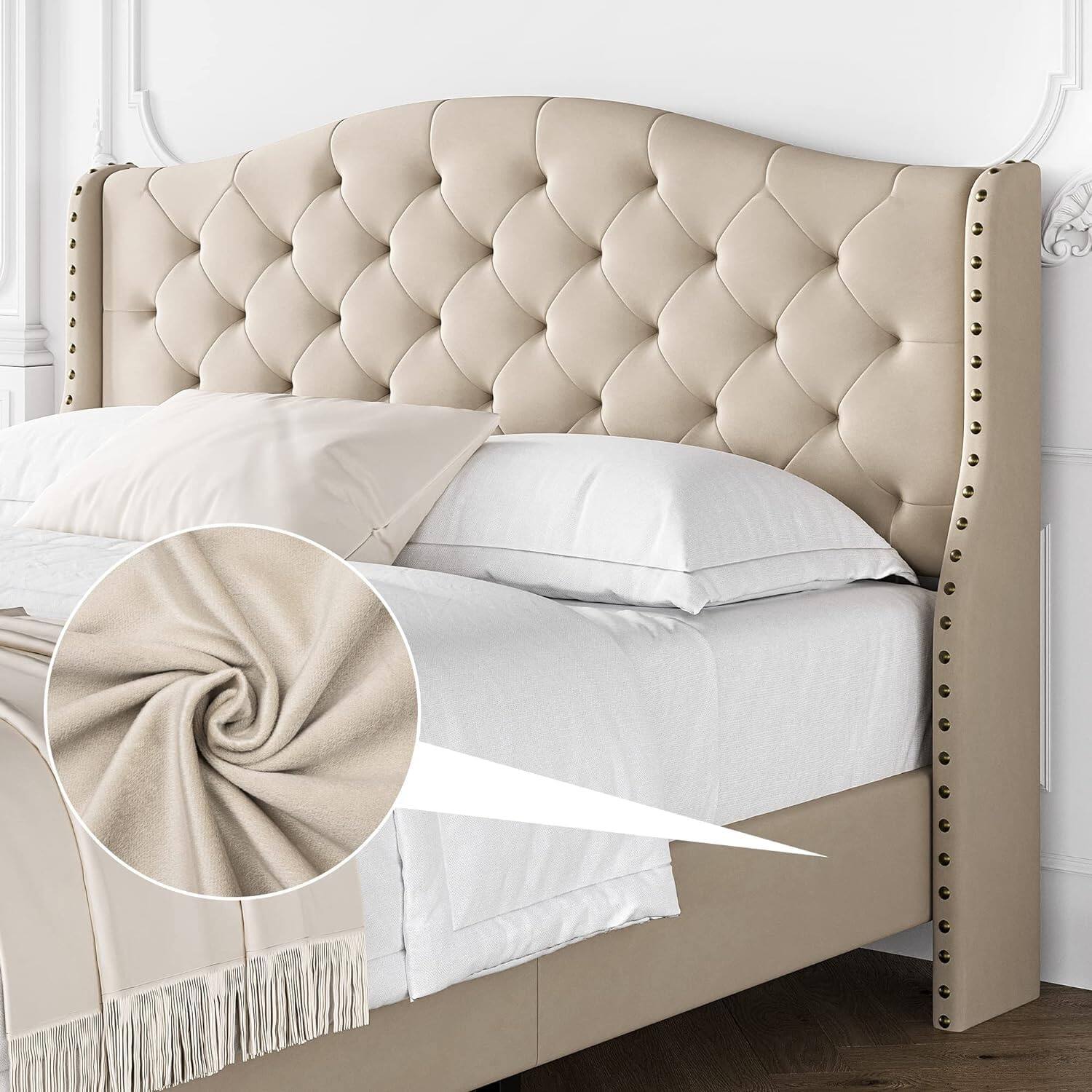Jojoka Queen Bed Frame with Headboard & Footboard, Upholstered Platform ...