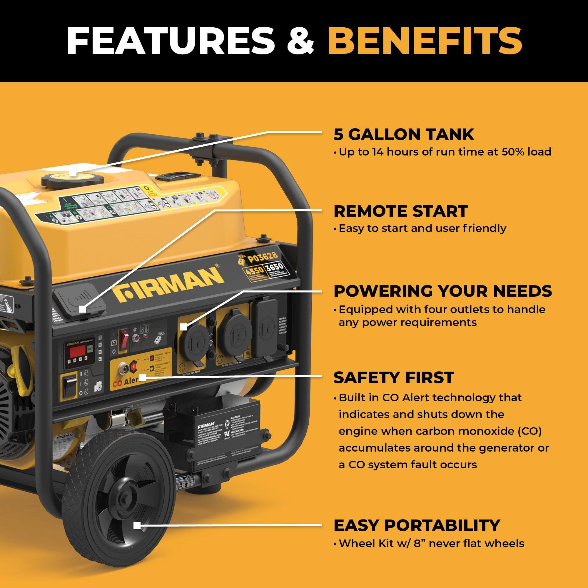 Firman P03628 Remote & Electric Start 120V RV Ready 4550 Watt Gasoline ...
