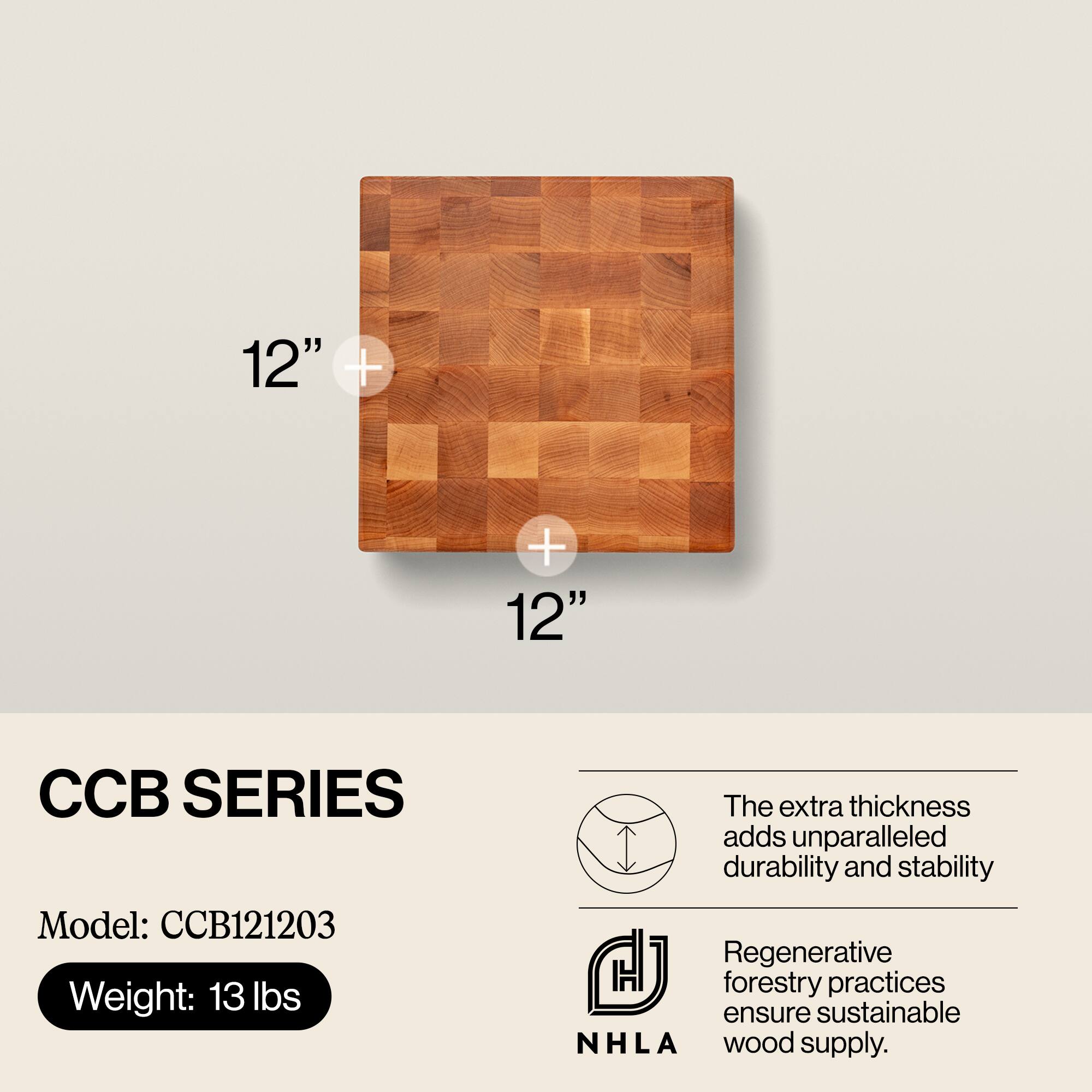 John Boos Small Wood End Grain Cutting Board for Kitchen, 12" x 12" x 3 ...