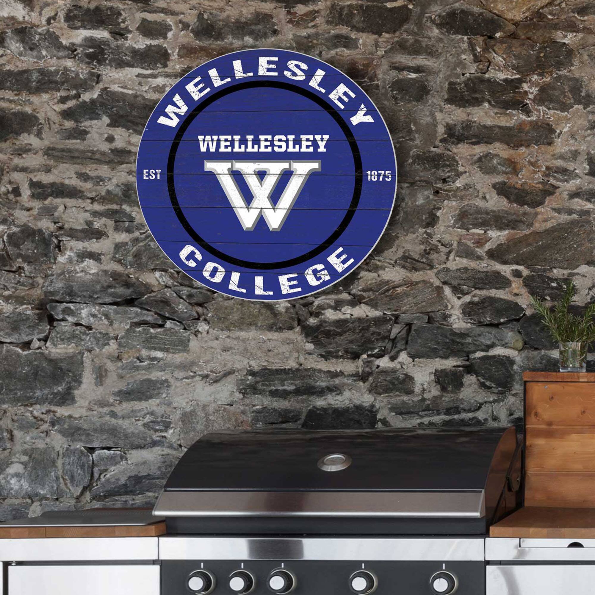 Jardine Wellesley 20'' x 20'' Indoor/Outdoor Weathered Circle Sign Blue ...