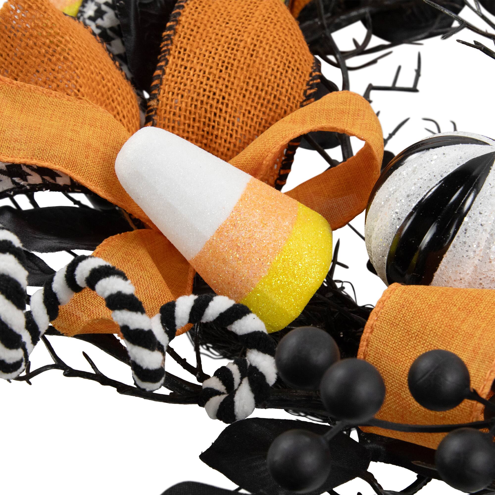 Northlight Houndstooth Bows and Candy Corn Halloween Wreath 24" Unlit ...