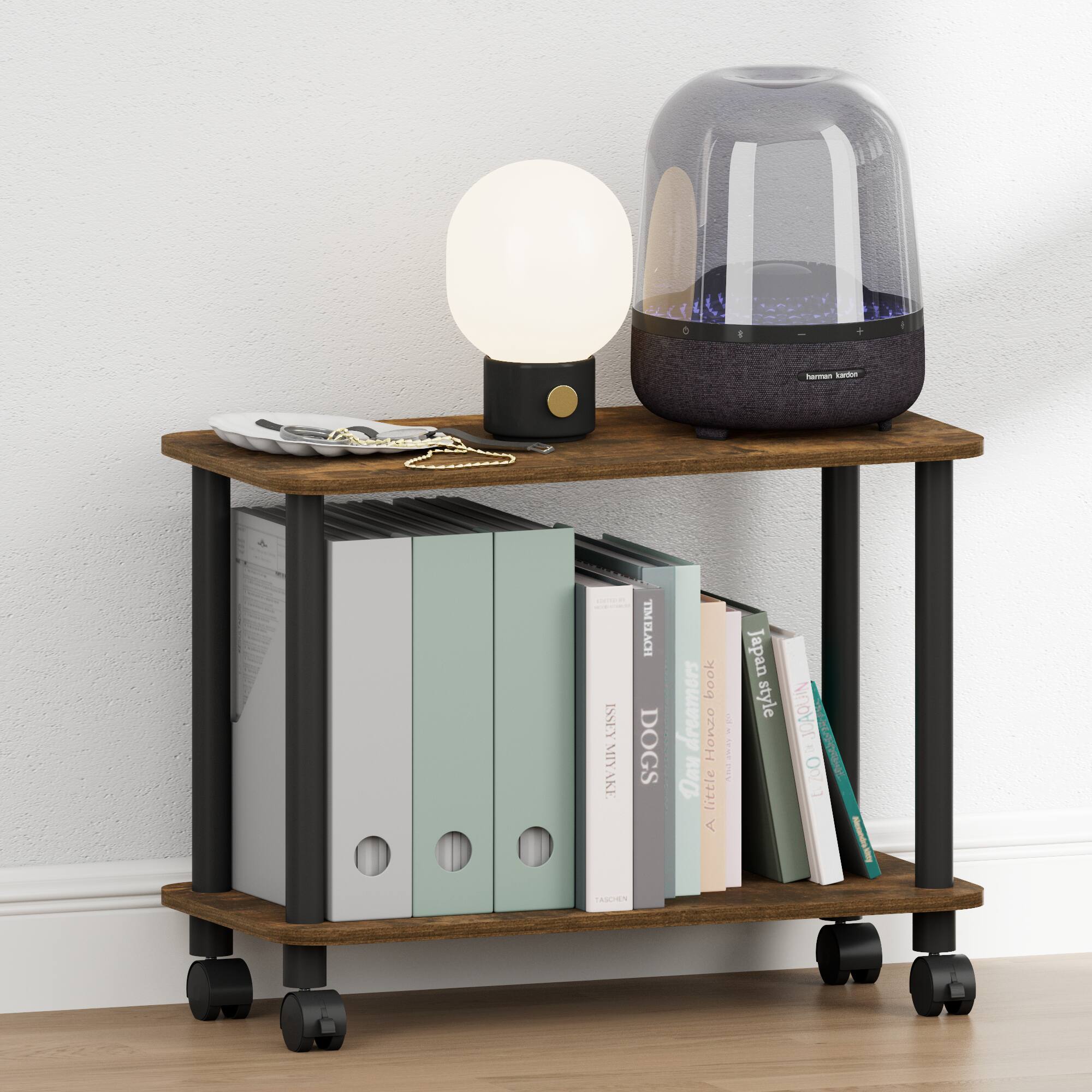 Furinno TURN N TUBE Night Stand, Nightstand with Wheels, Round Corner ...