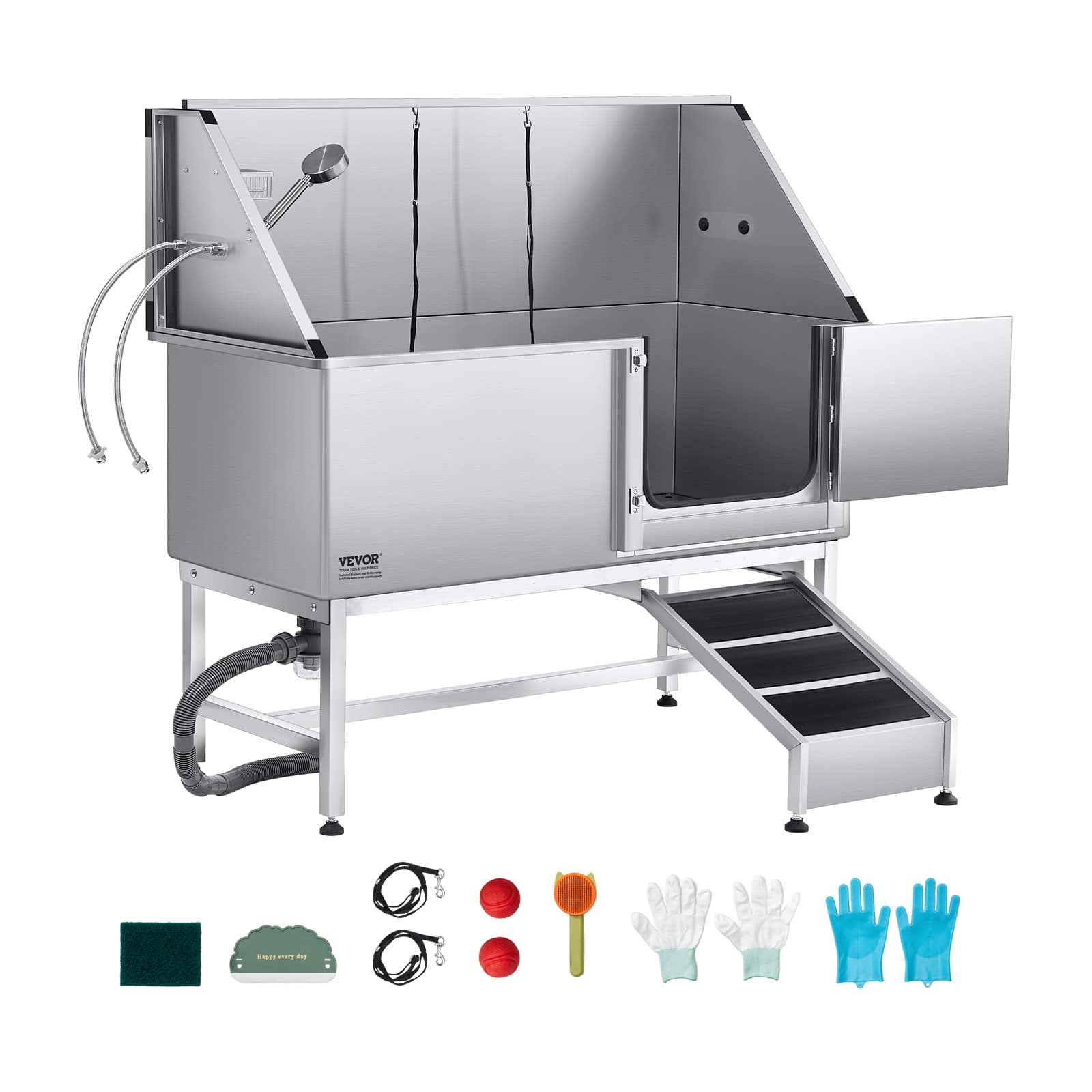 Vevor Stainless Steel Dog Washing Station, 62 inch Pet Grooming Tub w ...