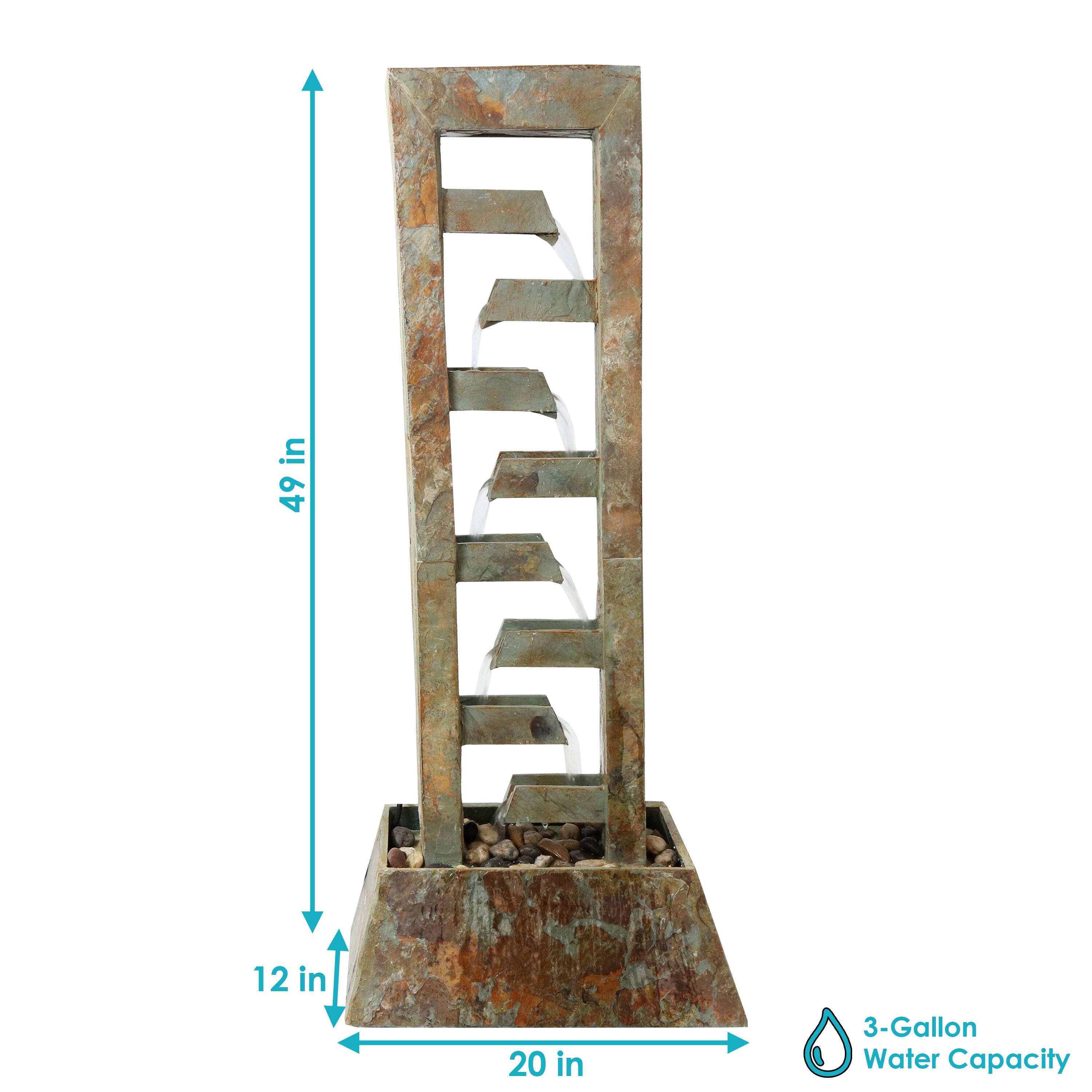 Sunnydaze Stacked Slate Freestanding Waterfall Fountain 49 in Light ...