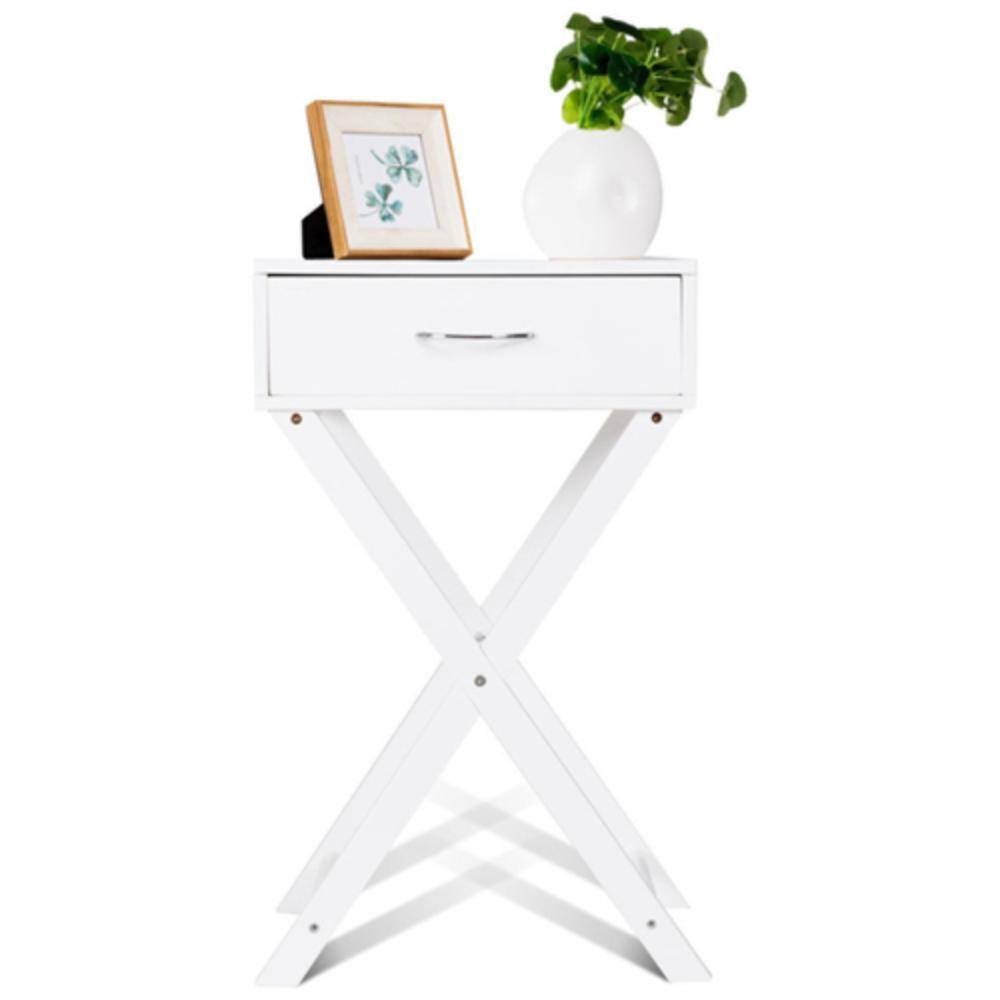 Hivvago X Shape 1 Drawer Nightstand End Side Table Storage White ...