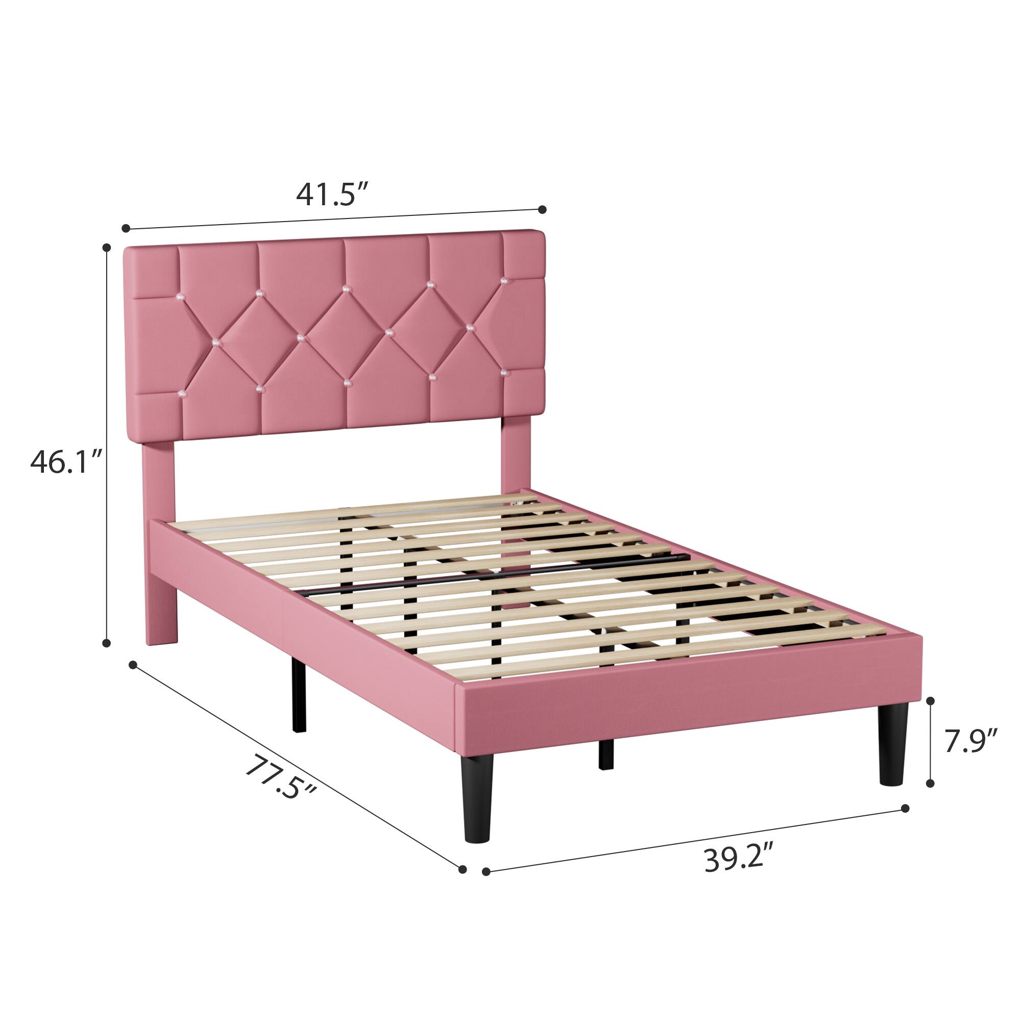 Vecelo Twin Bed Frame with Upholstered Headboard, Heavy Duty Wooden Bed ...