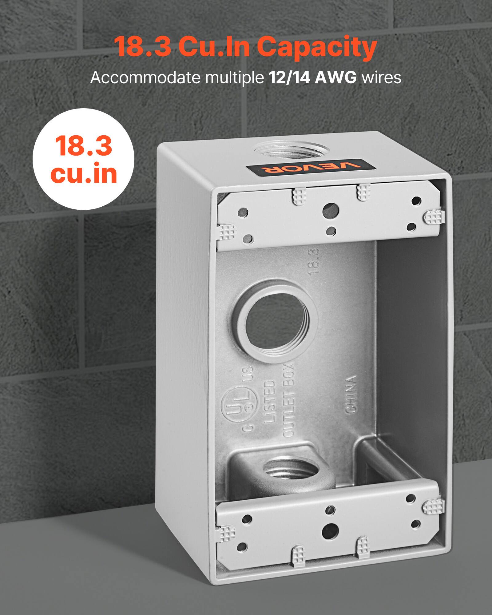 VEVOR Outdoor Electrical Box, 4.5x2.8x2 in, Weatherproof , Suitable 1/2 ...