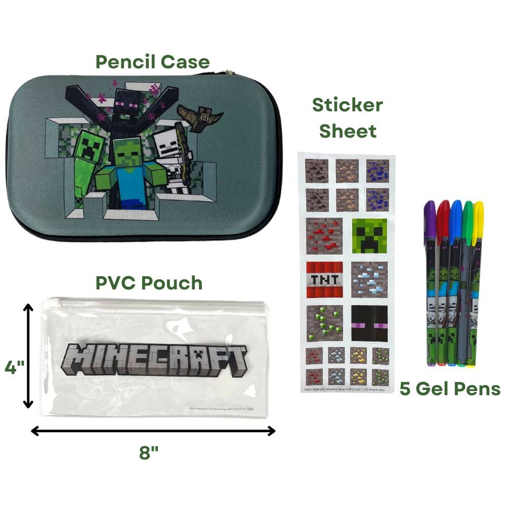 Dapper Styles Minecraft Pencil Case Set With Stickers And Gel Pens For ...