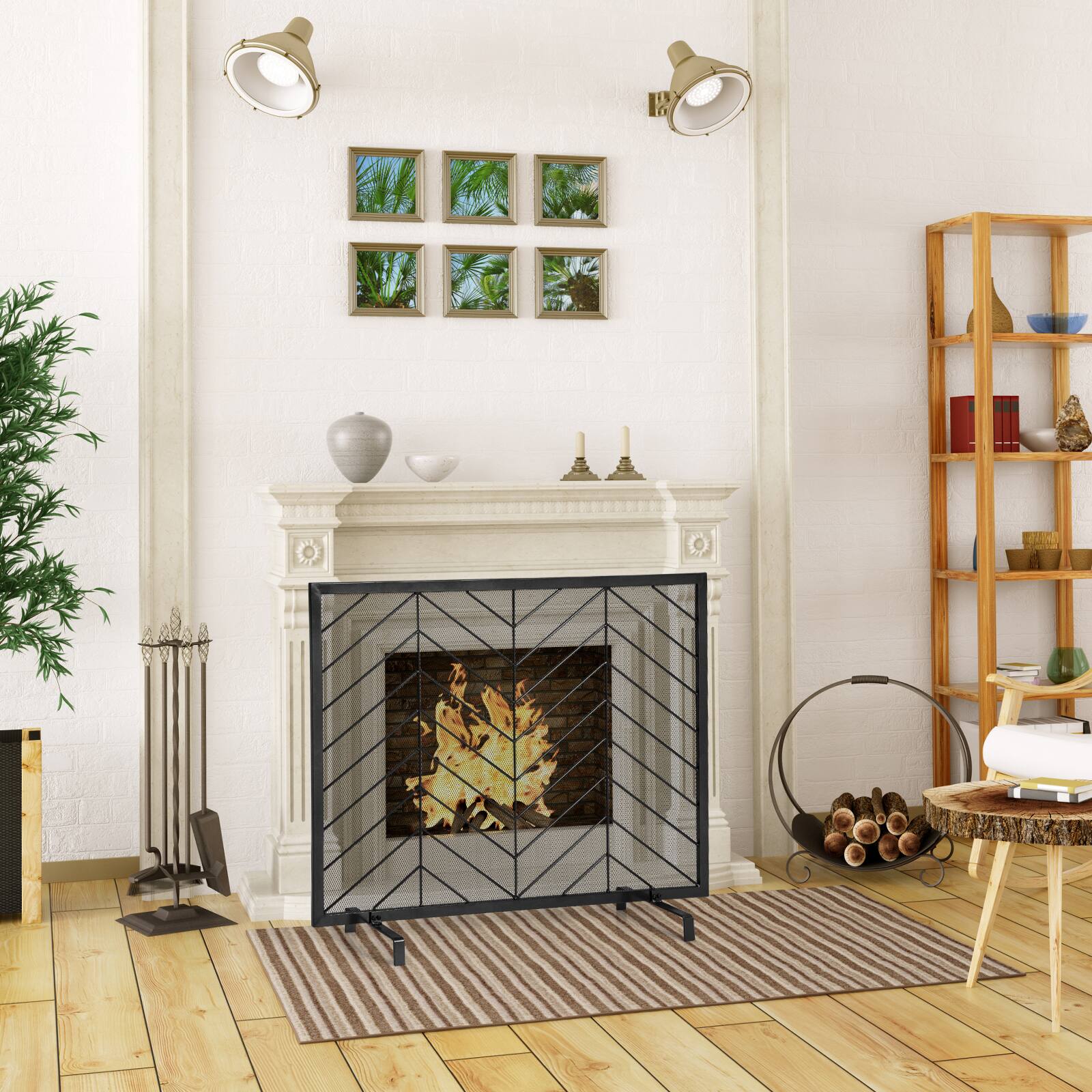 Ecooso 38 x 31 Inch Fireplace Screen Single Panel Fire Pit Guard for ...