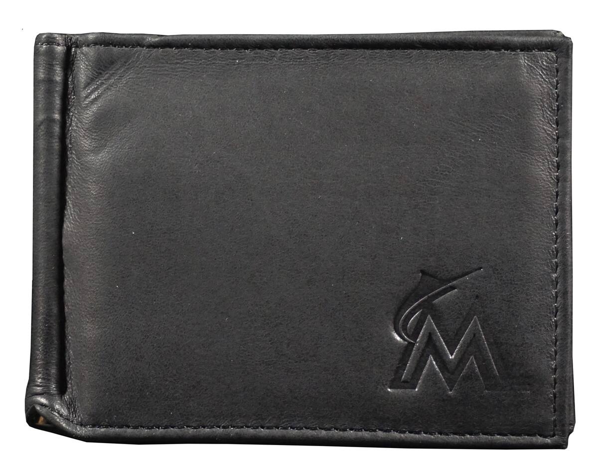 Rico Industries Miami Marlins Genuine Black Leather Money Clip Wallet ...