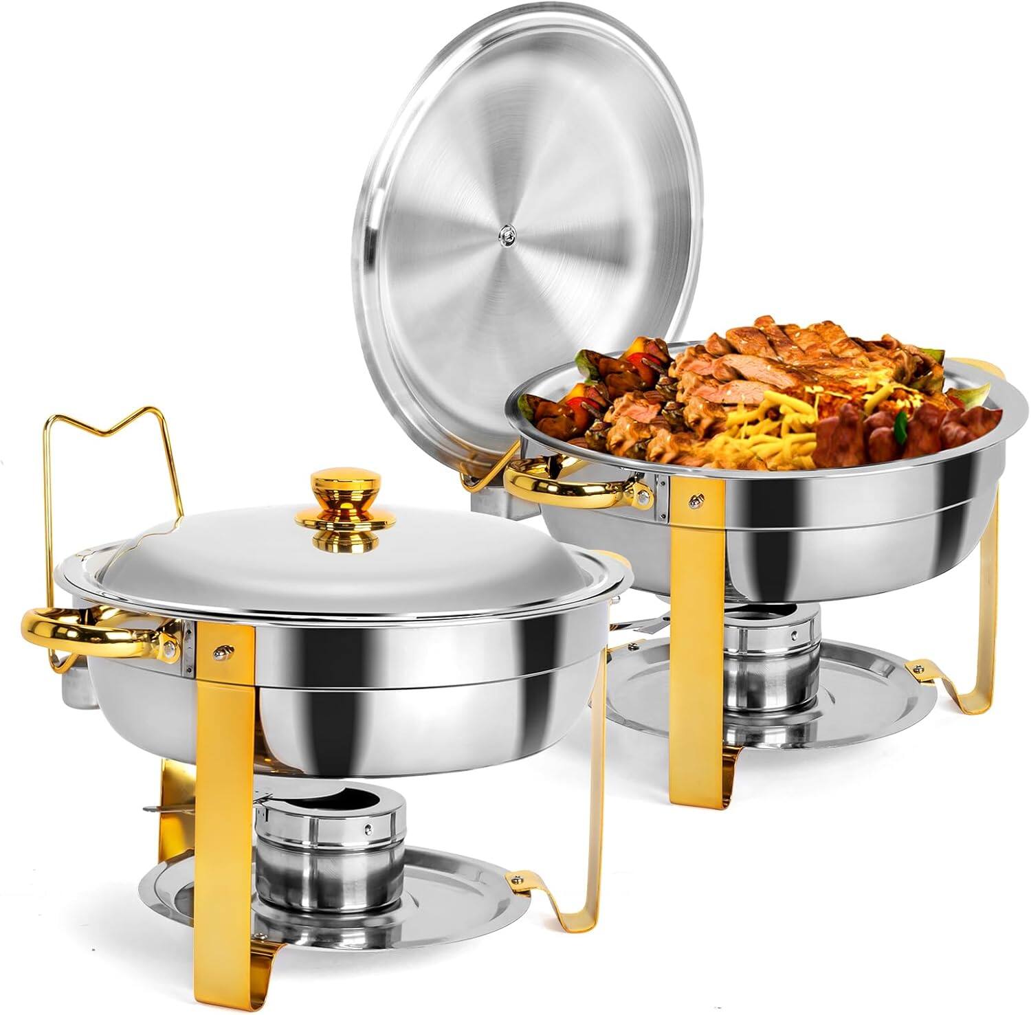 Winado Chafing Dishes for Buffet 5QT 2 Pack Round Stainless Steel ...