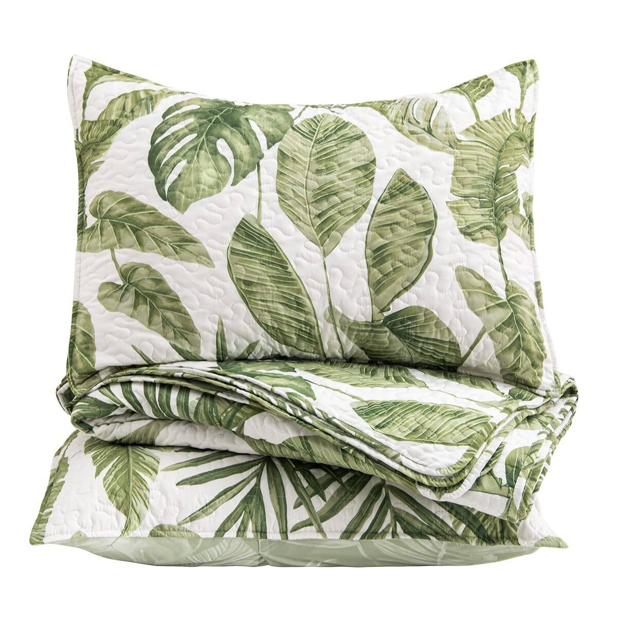 Cedar Assembly Tropical Plants Quilt Set 3 Pieces Palm Leaves Rainforest Style Fine Printed ...