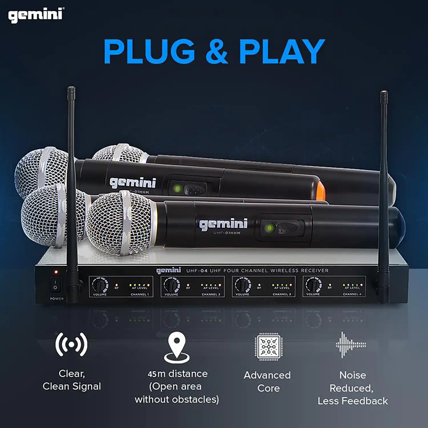 Gemini Sound UHF 04M Wireless Cordless Professional Set of 4 Handheld ...