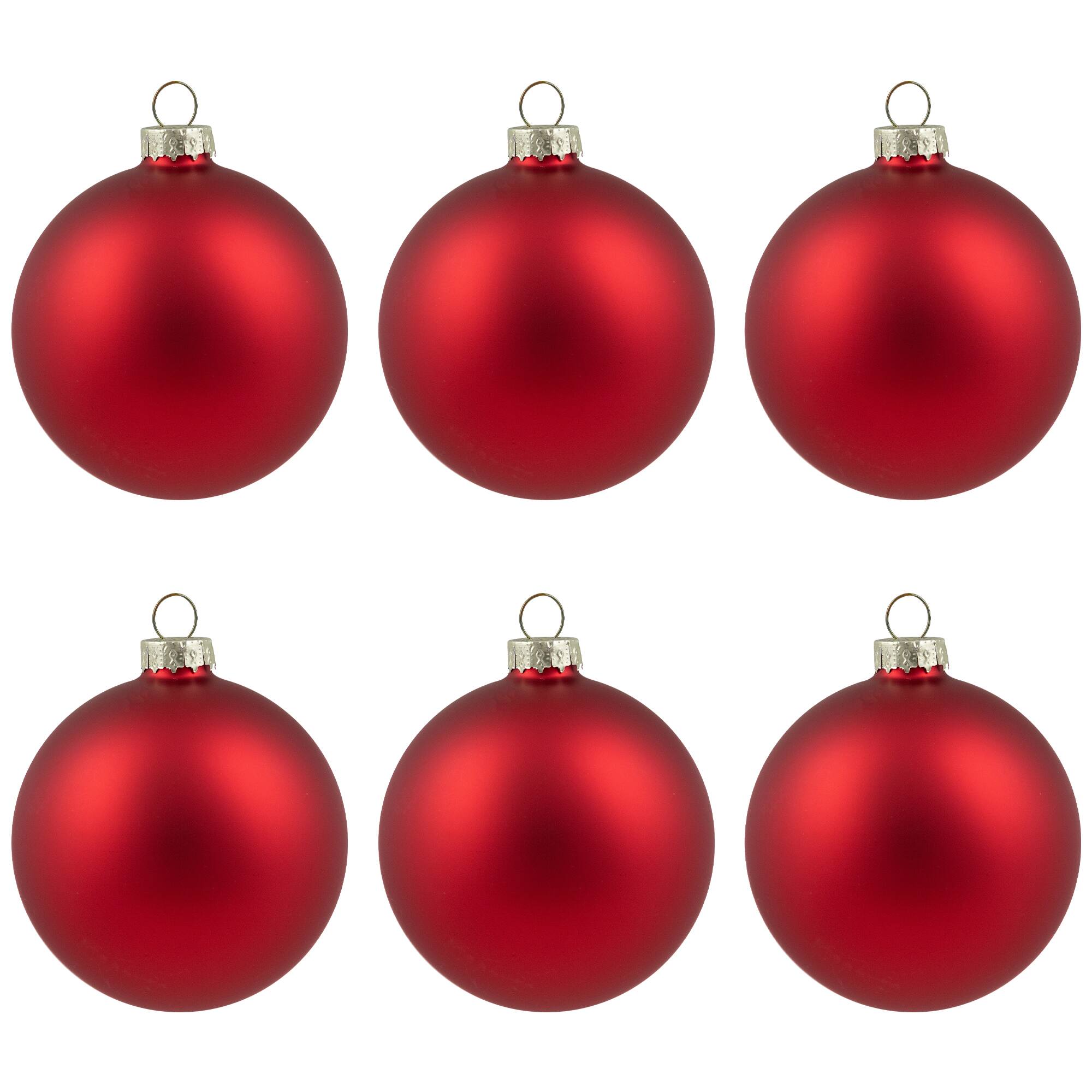 Northlight 2 Finish Christmas Ball Glass Ornaments 3.25" (80mm) 6ct Red ...
