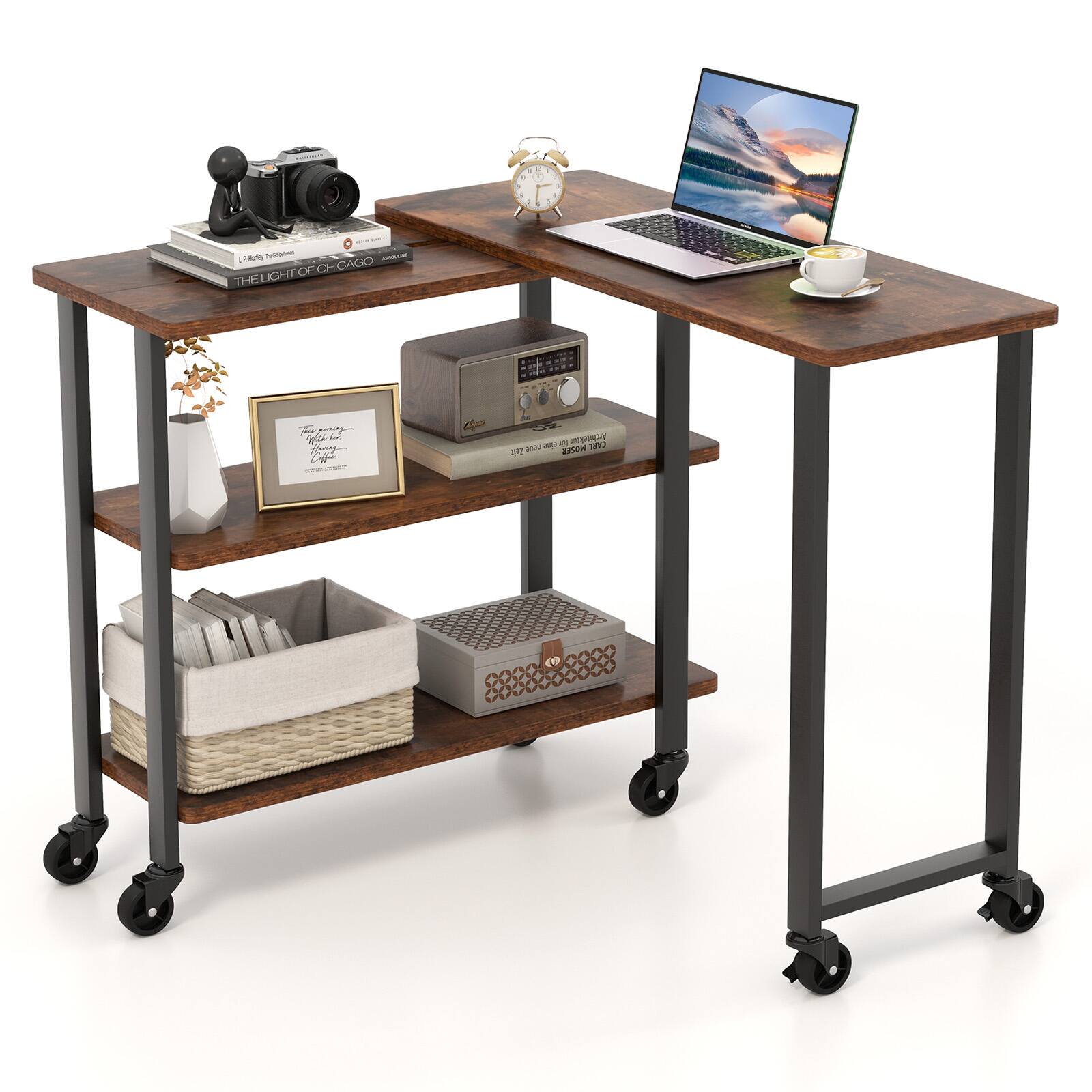 Ecooso 360° Rotating Sofa Side Table with Storage Shelves, Mobile ...