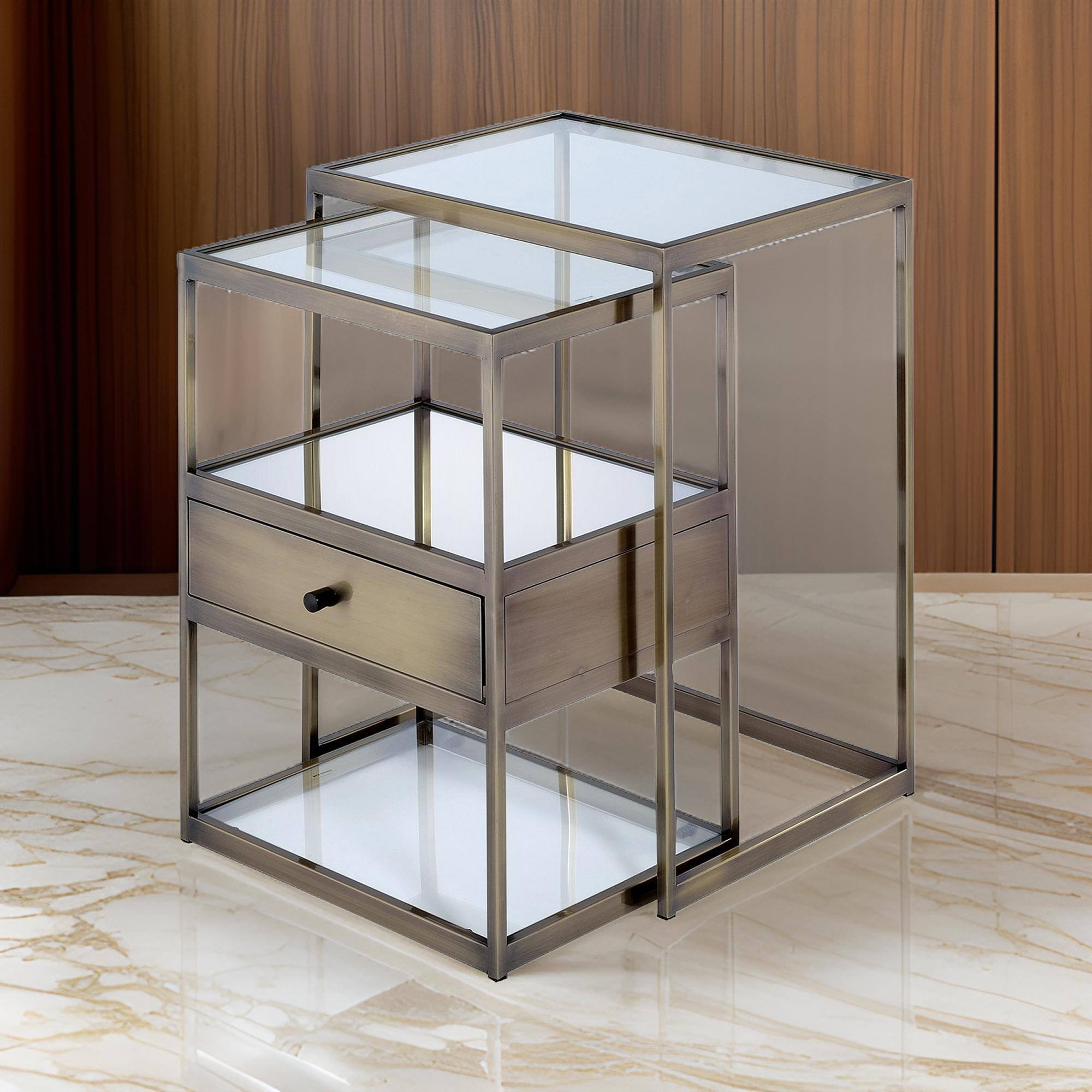 Manhattan Lane Stylish Nesting Tables Set, Clear Glass & Brass, 2 Piece ...