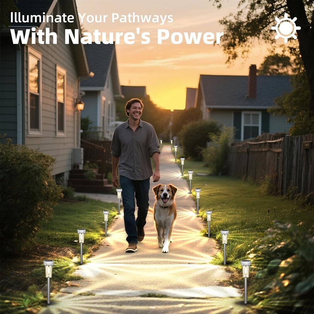 MOSZAR LLC Solar Lights Outdoor, 8 Pack Solar Pathway Lights Stainless ...