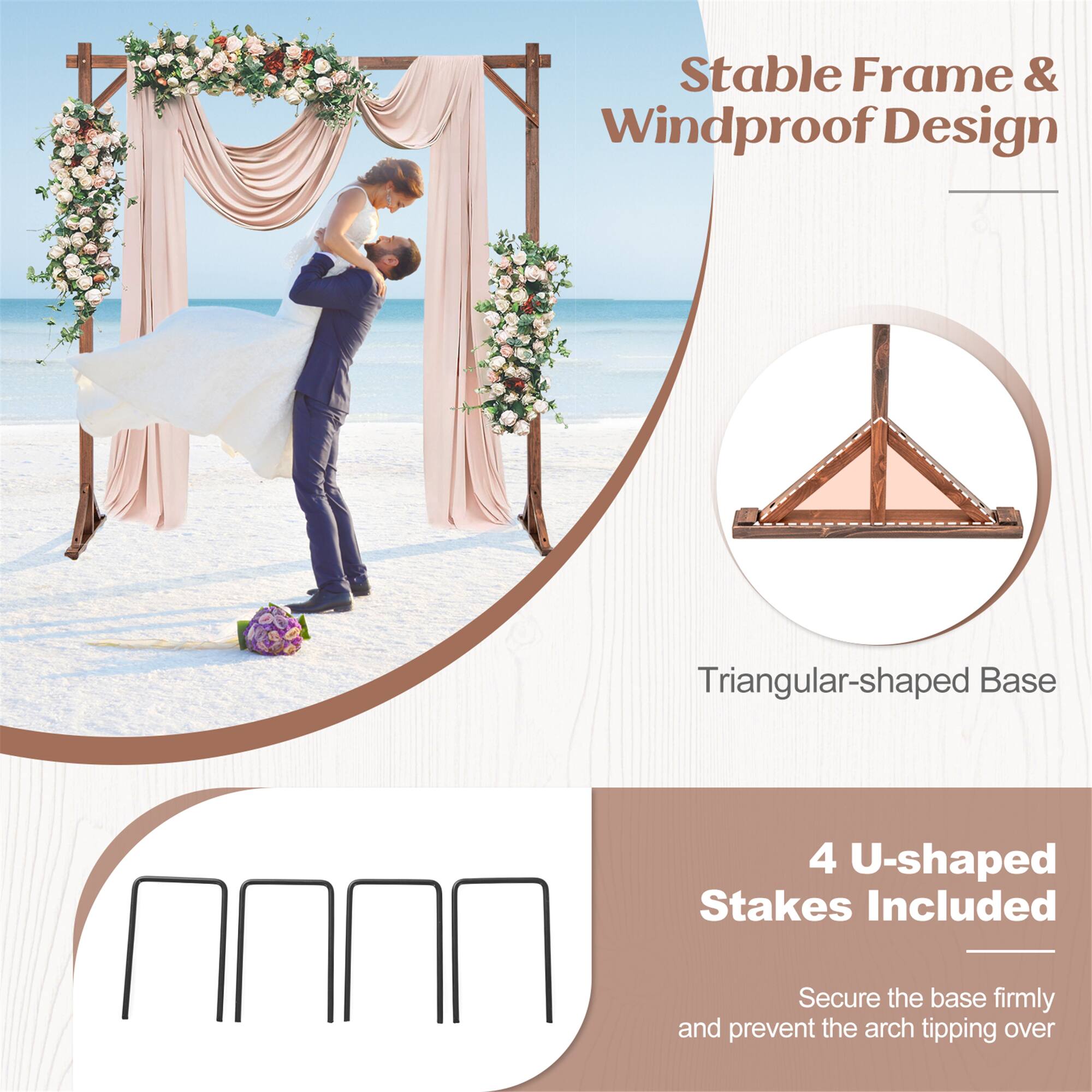 Gymax 7.2 FT Square Wedding Arch Wooden Arbor Backdrop Stand w ...