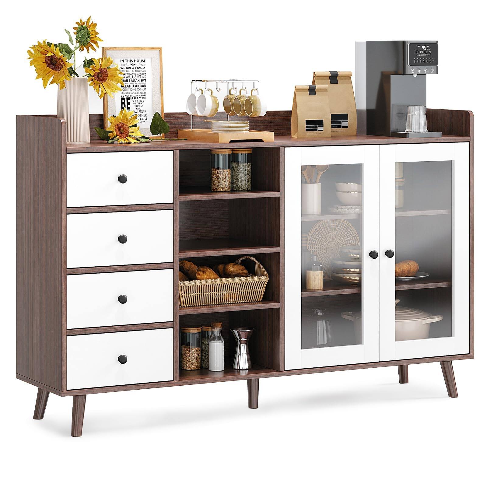 Babevy Buffet Cabinet Kitchen Storage Cupboard with Drawer and Glass ...