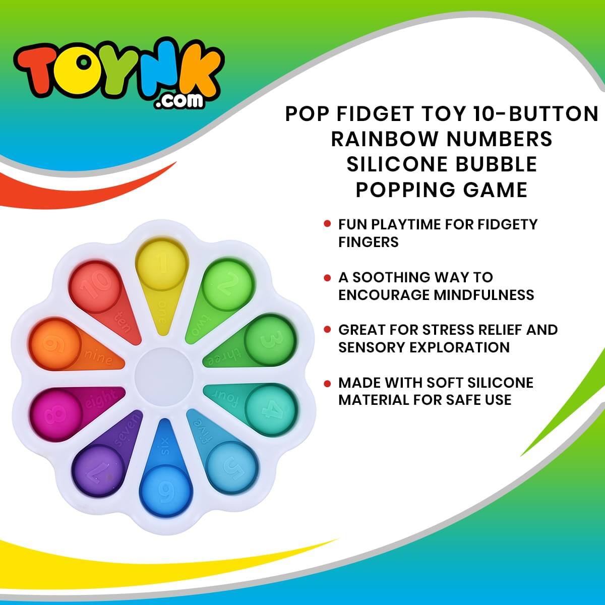 Toynk Pop Fidget Toy 10 Button Numbers Silicone Bubble Popping Game ...