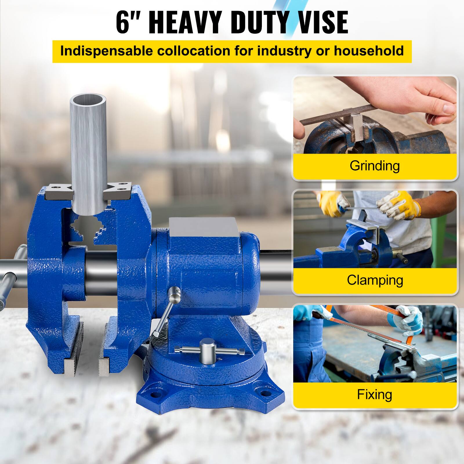 VEVOR 5" Heavy Duty Bench Vise, Double Swivel Rotating Vise Head/Body ...