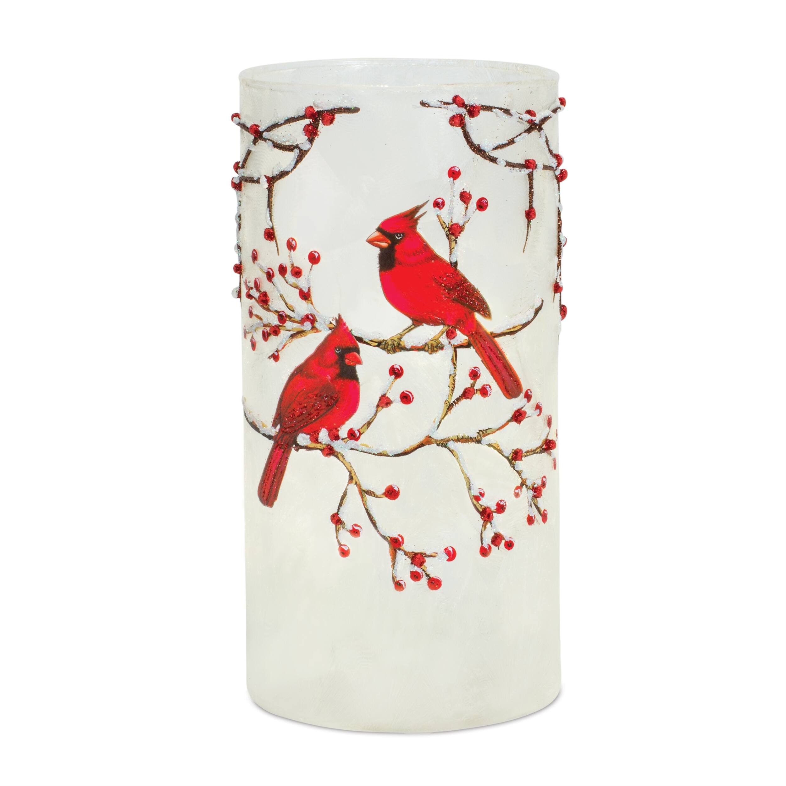 BreeBe Frosted Glass Votive Holder with Beaded Cardinal Bird Design ...