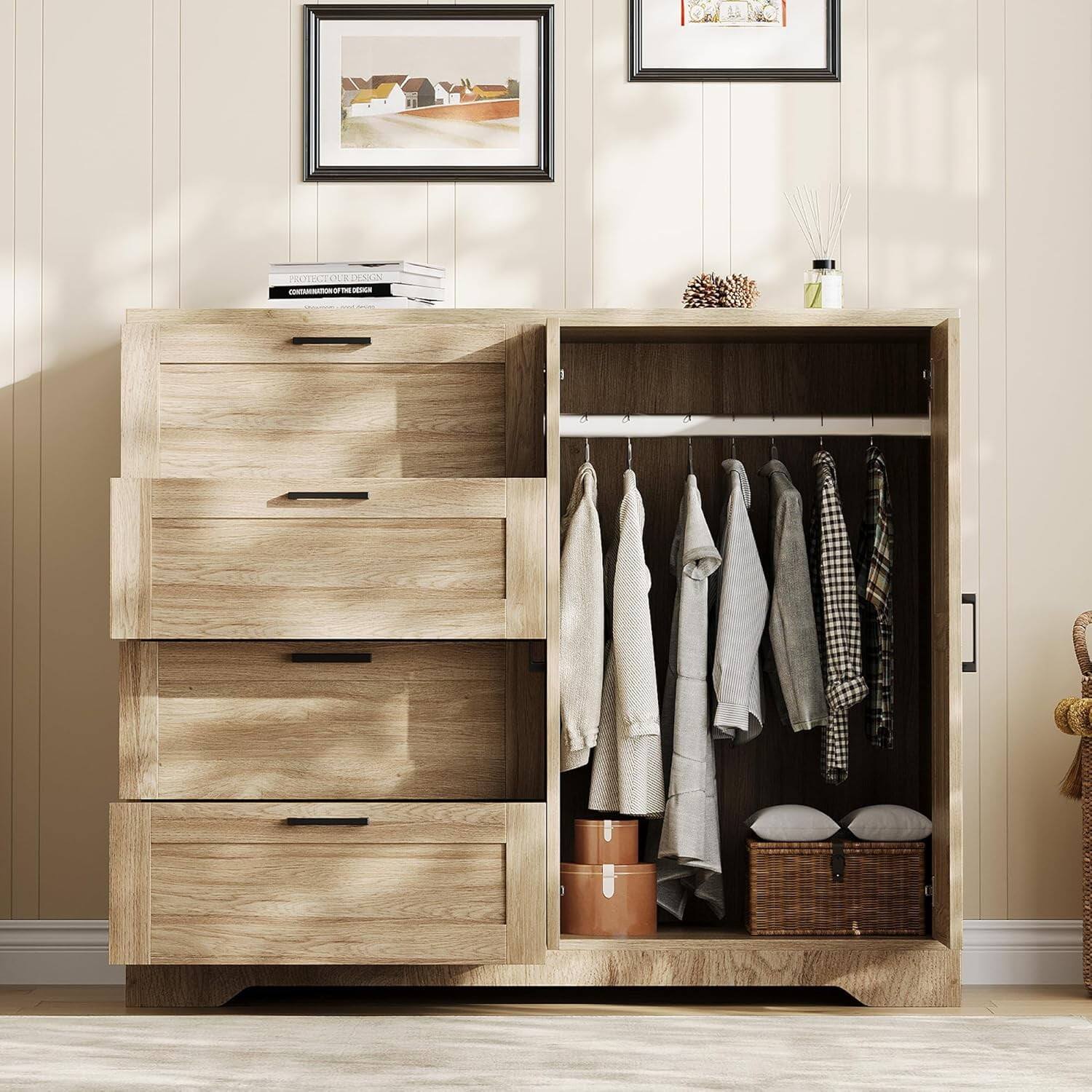 Jojoka Storage Cabinet Storage Cabinet Natural Wood Color 4 Drawer Low ...