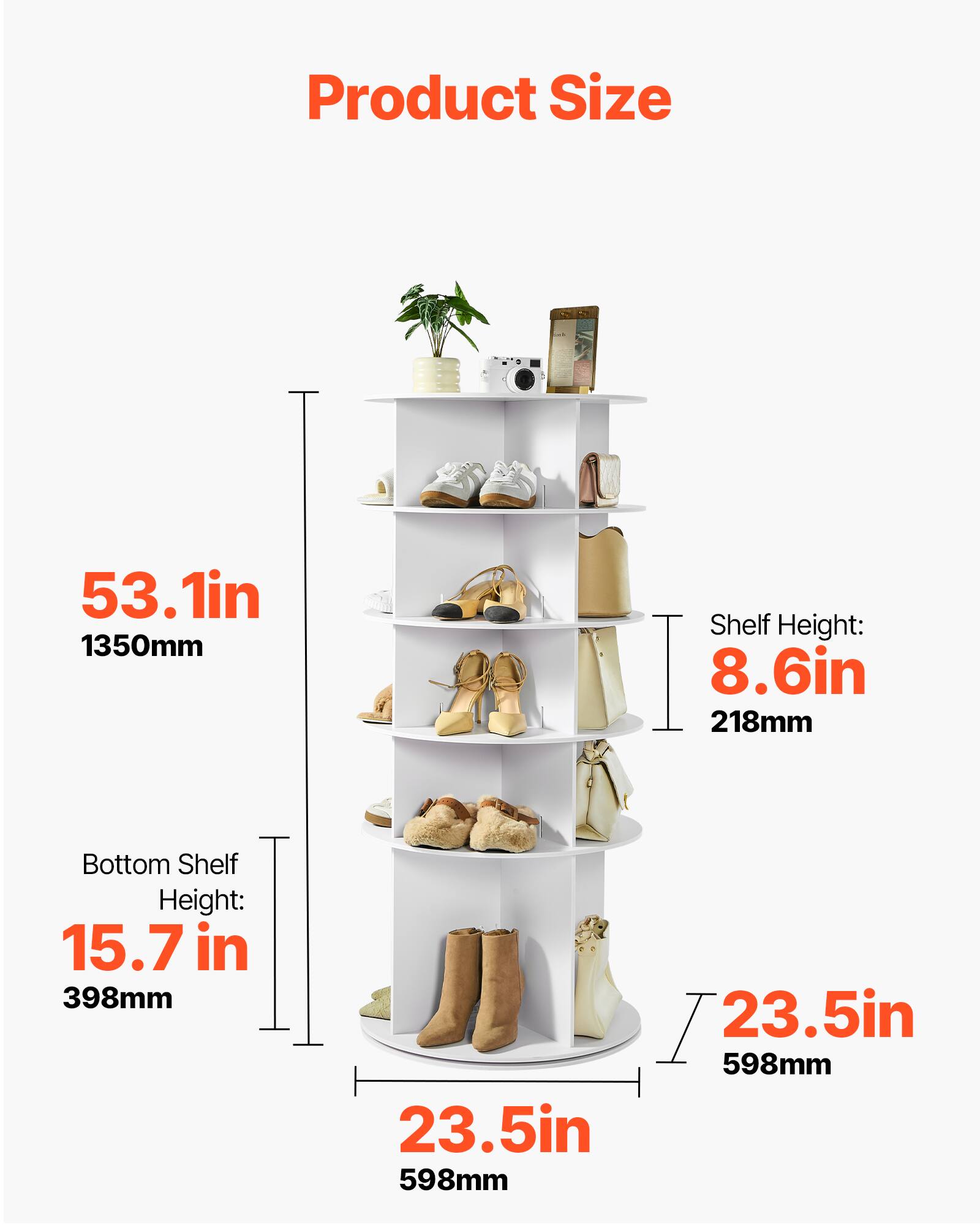 VEVOR 5 Tiers Rotating Shoe Rack Tower, 360° Spinning Shoe Rack ...