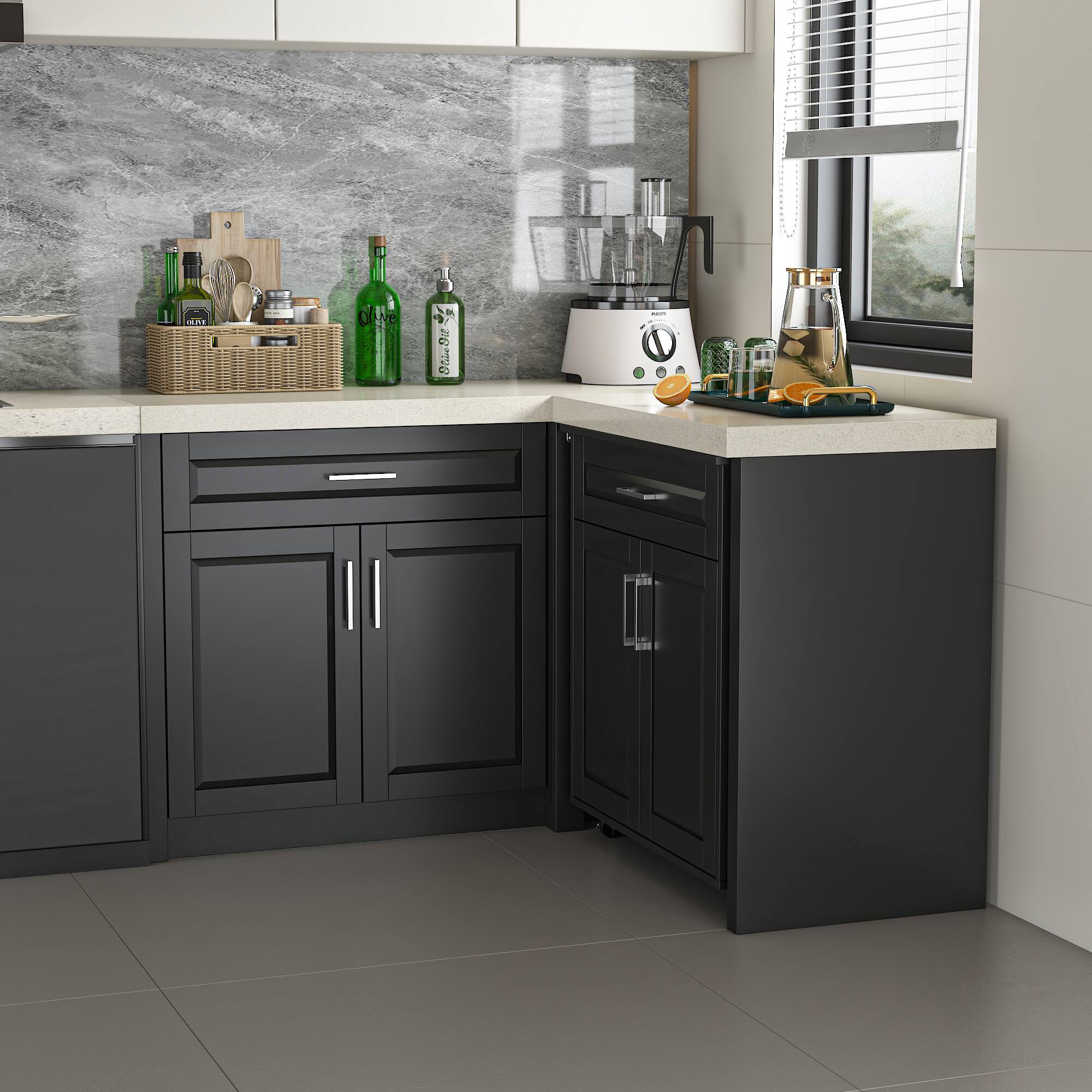 FUFU&GAGA L Shaped Sideboards Kitchen Storage Cabinet Space Saving Organization Pantry Cabinet ...