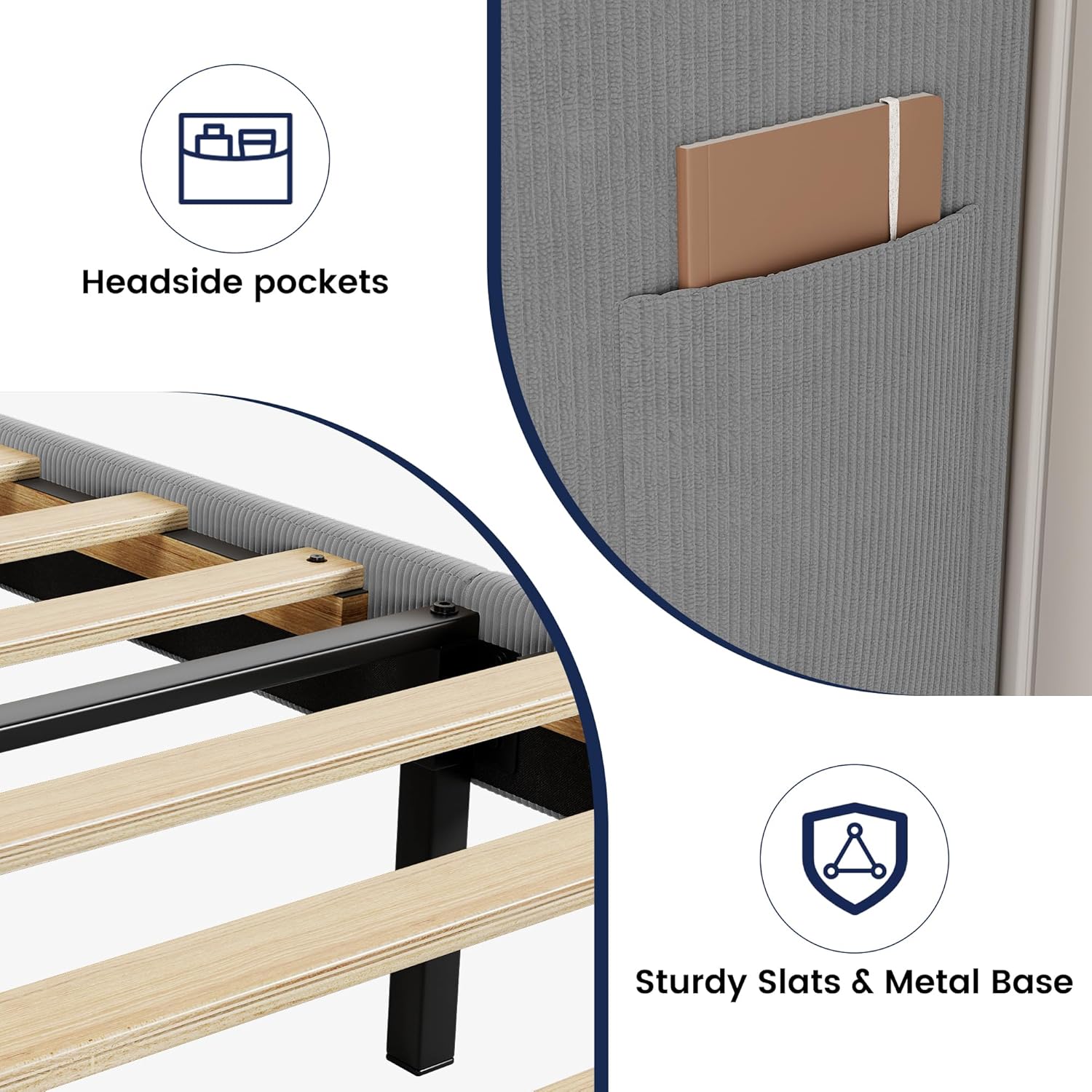 Jojoka Upholstered King Bed Frame with Wingback Velvet Headboard ...