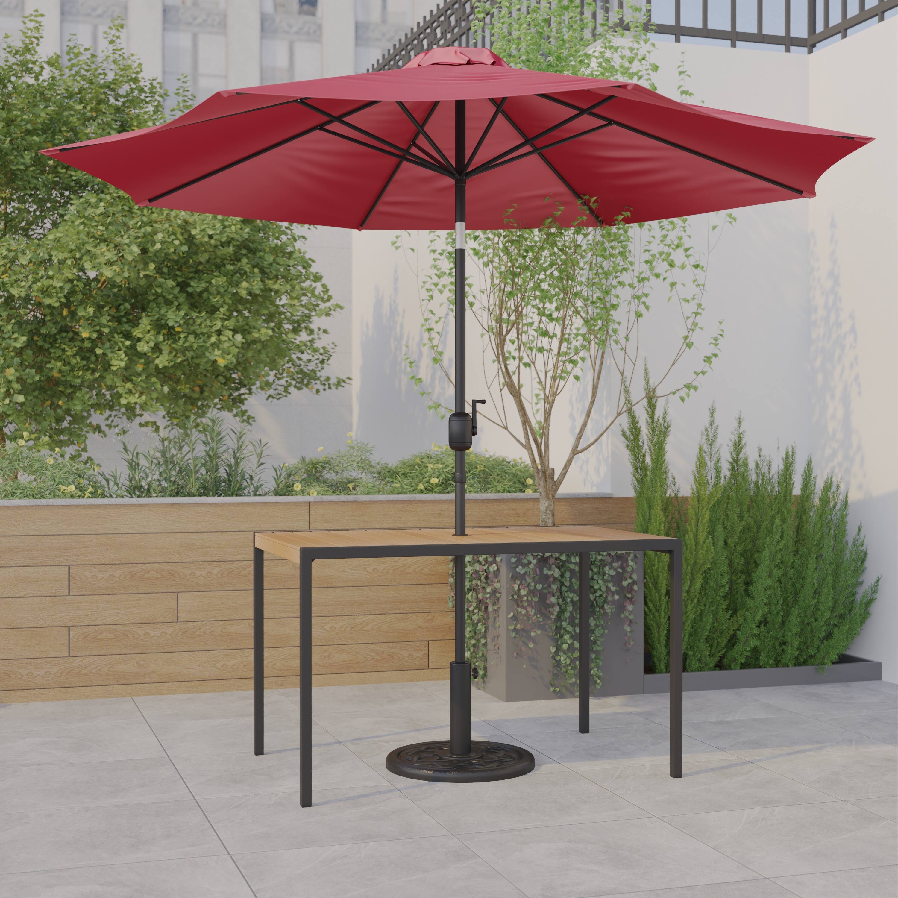 Emma + Oliver 3 Piece Patio Table Set Synthetic Faux Teak Dining Table ...