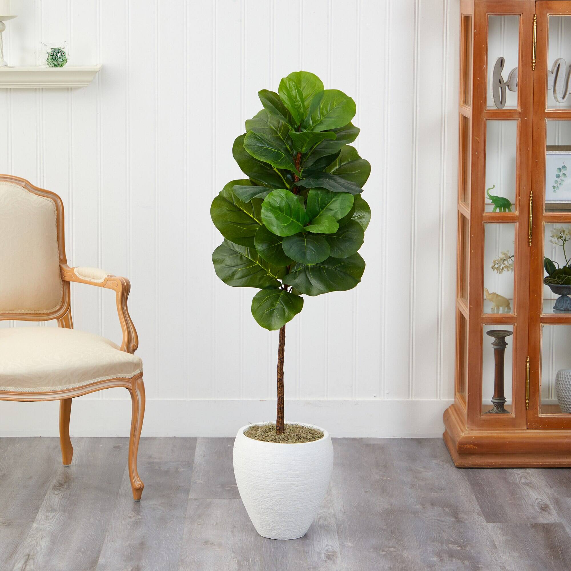 BreeBe 52" Fiddle Leaf Artificial Tree in White Planter Green T2114 ...
