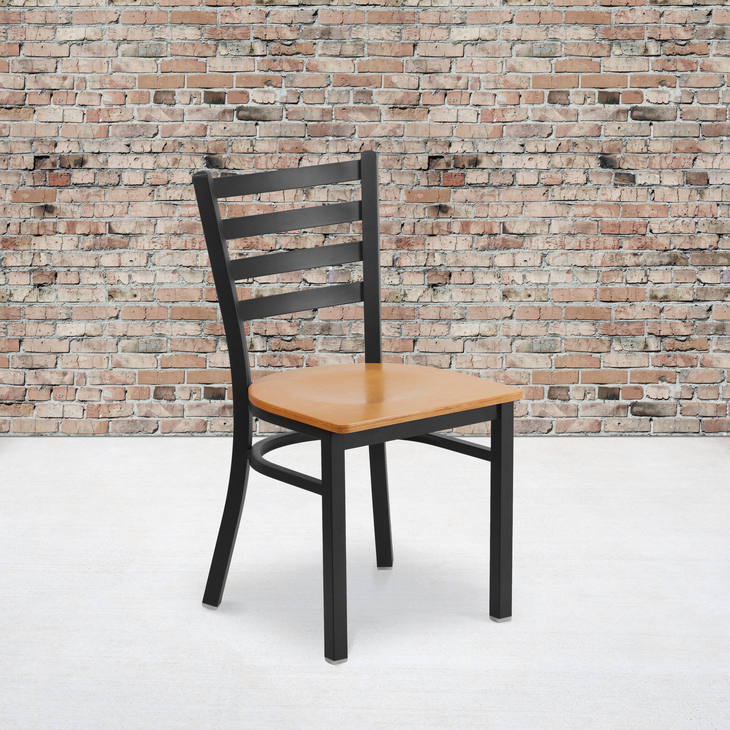Emma + Oliver 2 Pack Ladder Back Metal Restaurant Chair Natural Wood ...