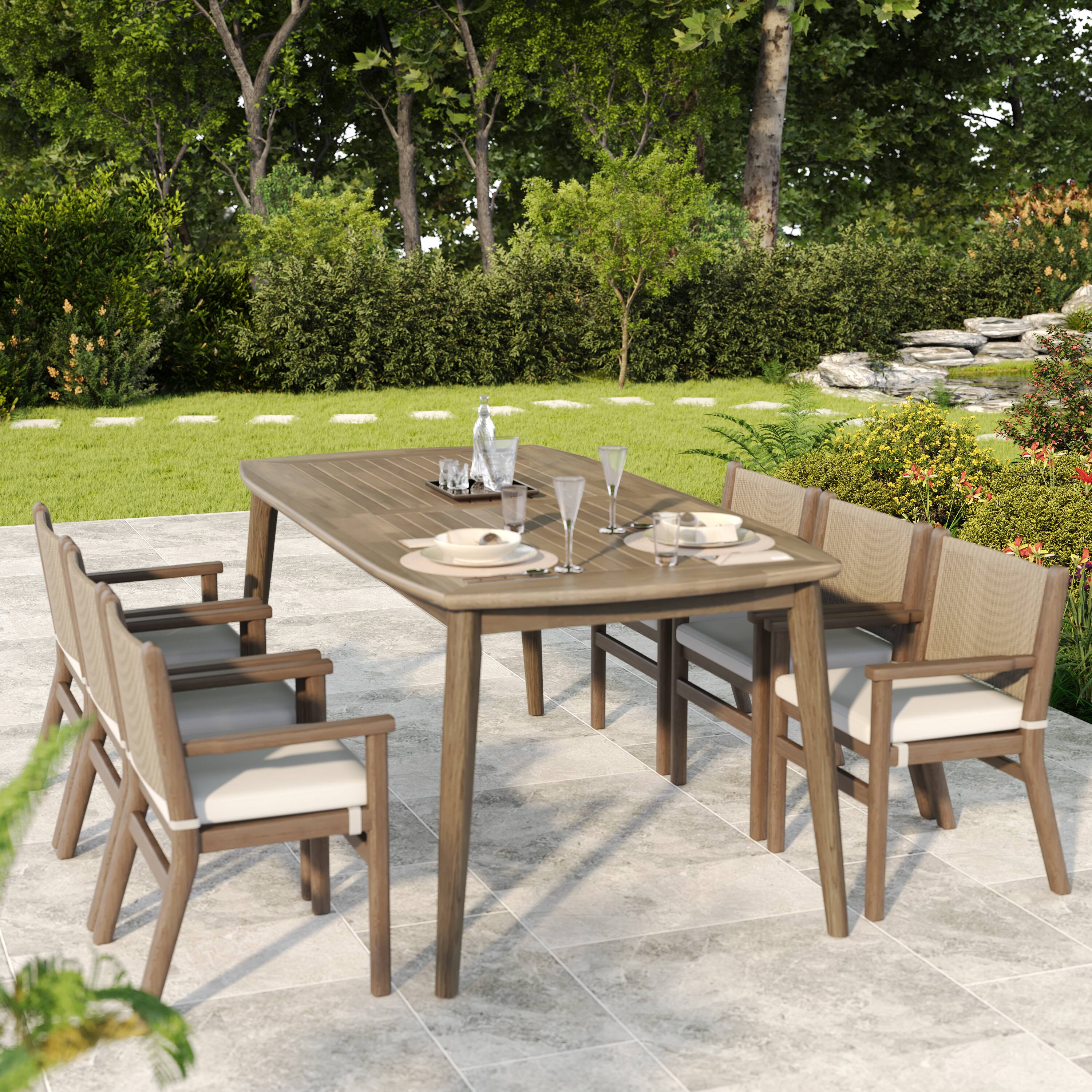 APRILSOUL Acacia Wood Dining Table 8 Person Outdoor Table for Patio ...