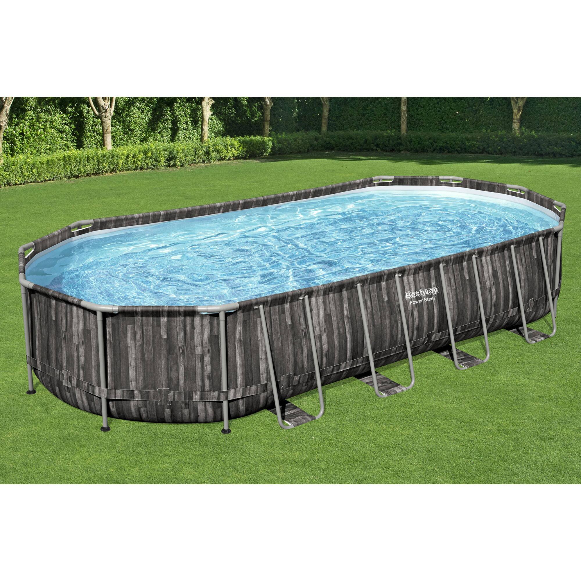 Best Buy: Bestway Power Steel Frame Above Ground Swimming Pool Set Gray ...