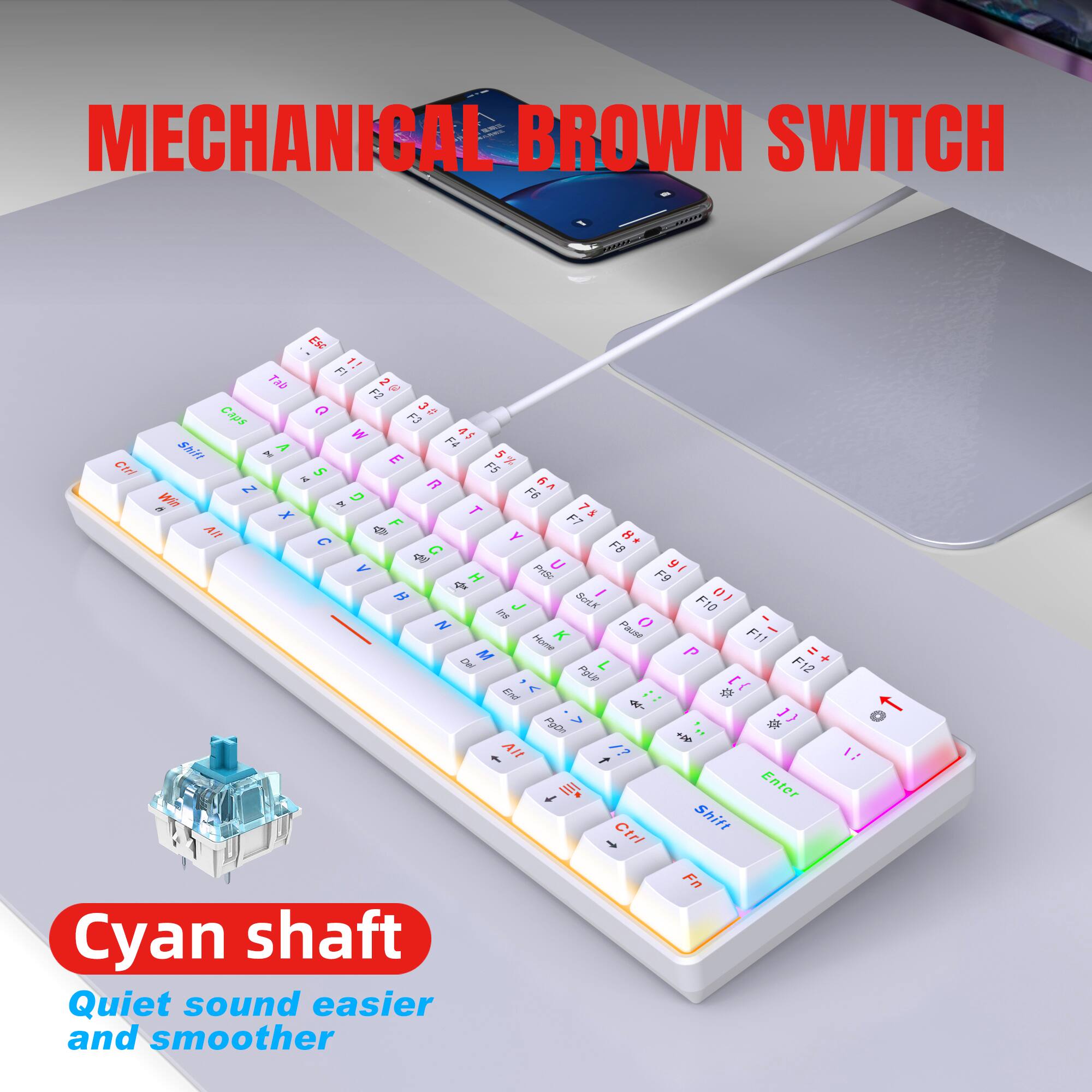 SKRAN 60% Mechanical Gaming Keyboard with RGB Backlit, Blue Switch ...