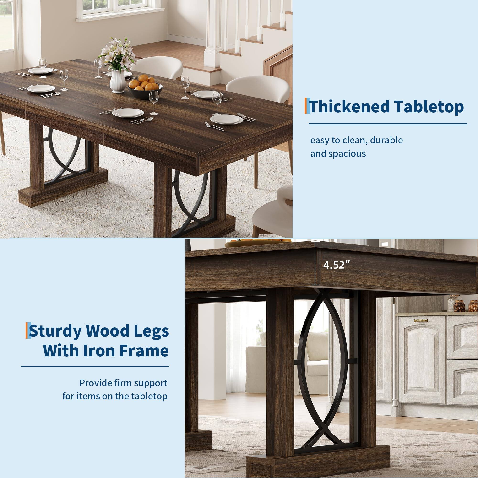 Jojoka 71" Rectangular Dining Table for 6–8 with Double Pedestal Base ...