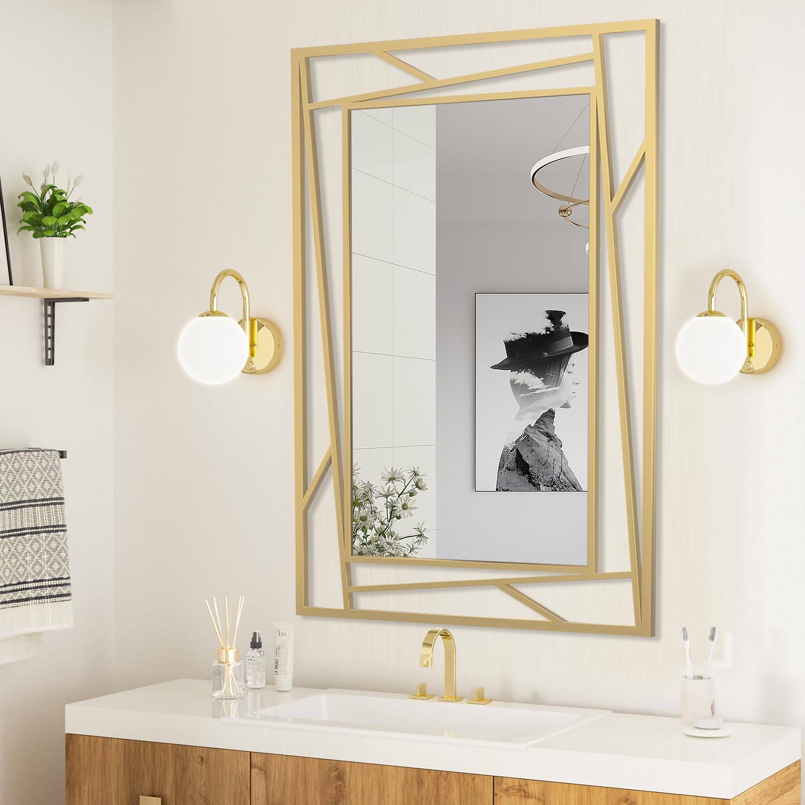 TECH SAFARI Bathroom Mirror Decorative Wall Mirrors With Geometric ...