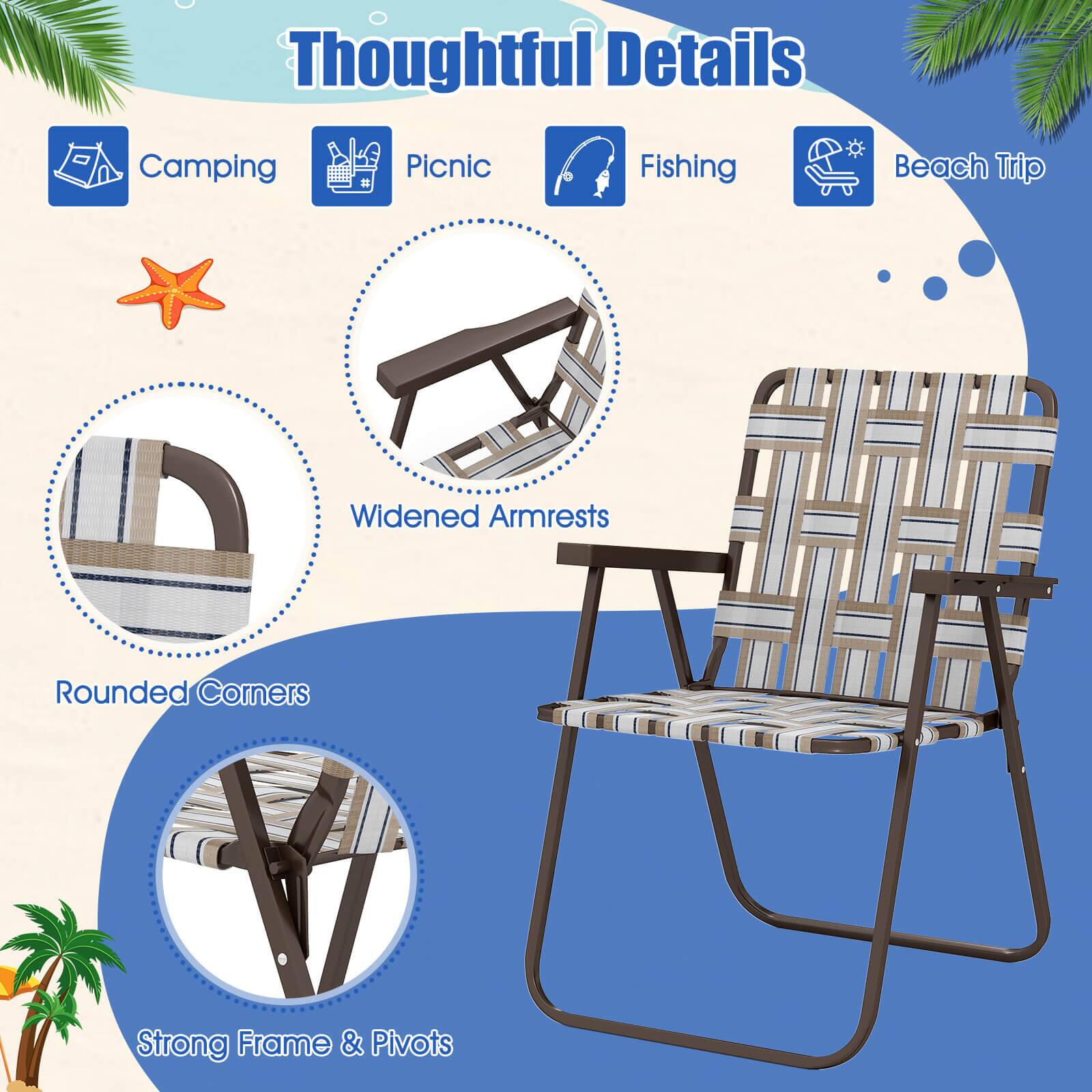 Costway Folding Beach Chairs Set of 2 with Armrests for Adults Loads up ...