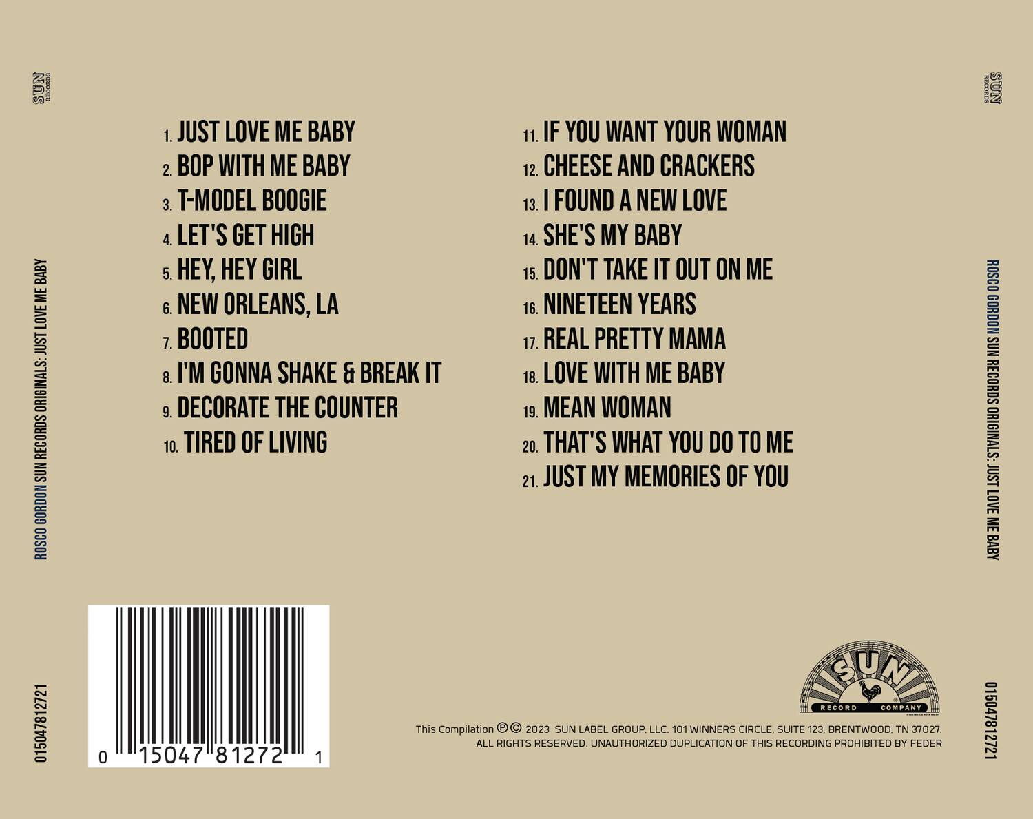 Rosco Gordon Sun Records Originals: Just Love Me Baby COMPACT DISCS [CD ...