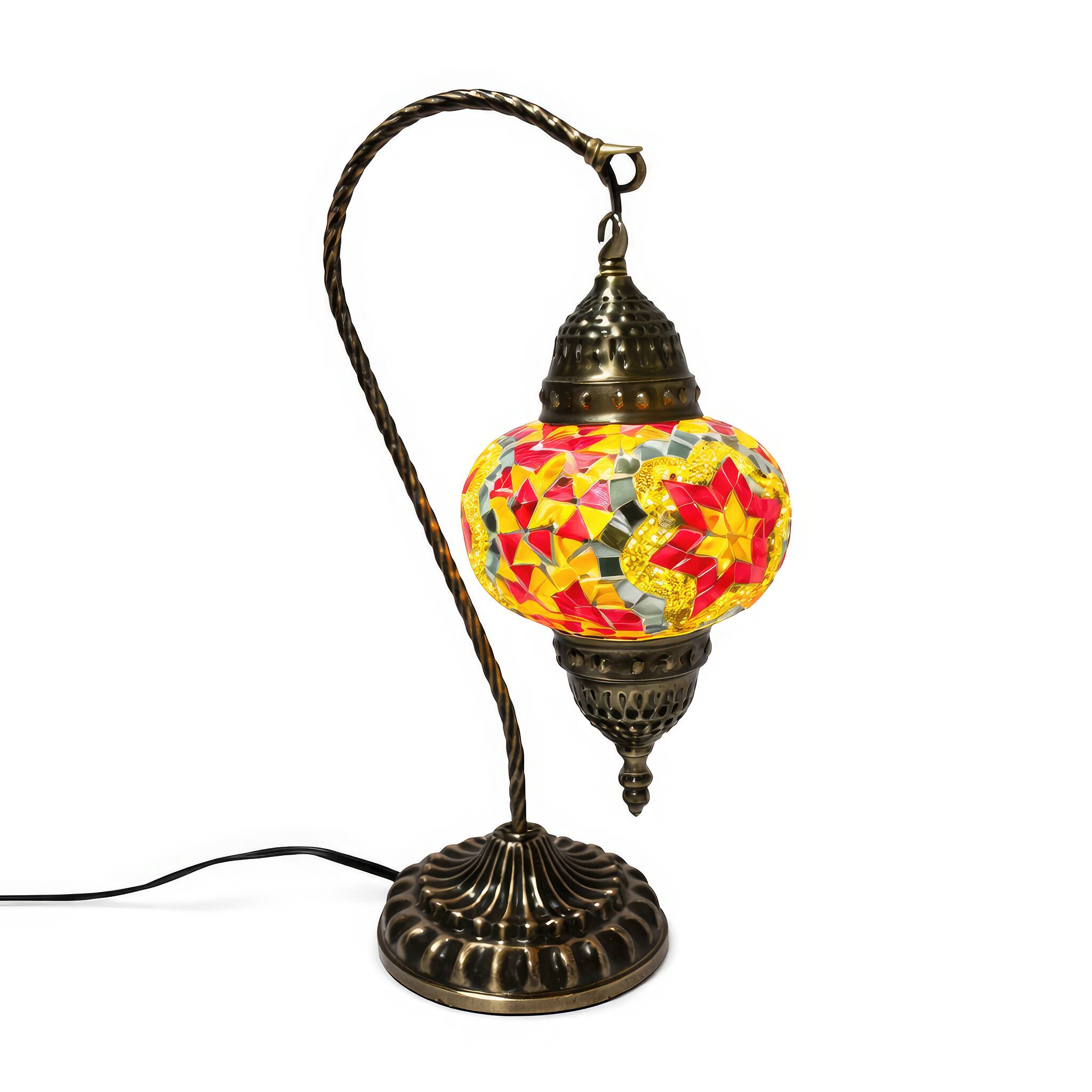FC Design 17"H Bronze Swan Base Starburst Yellow–Red Mosaic Turkish ...